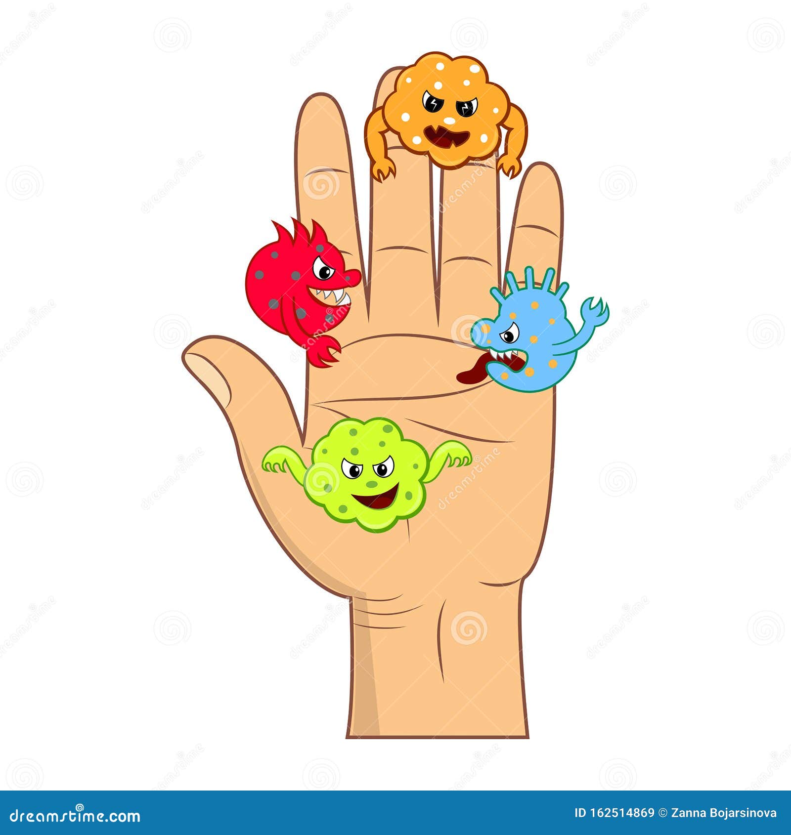 Angry Bacterial Cells on Human Palm Stock Vector - Illustration of ...