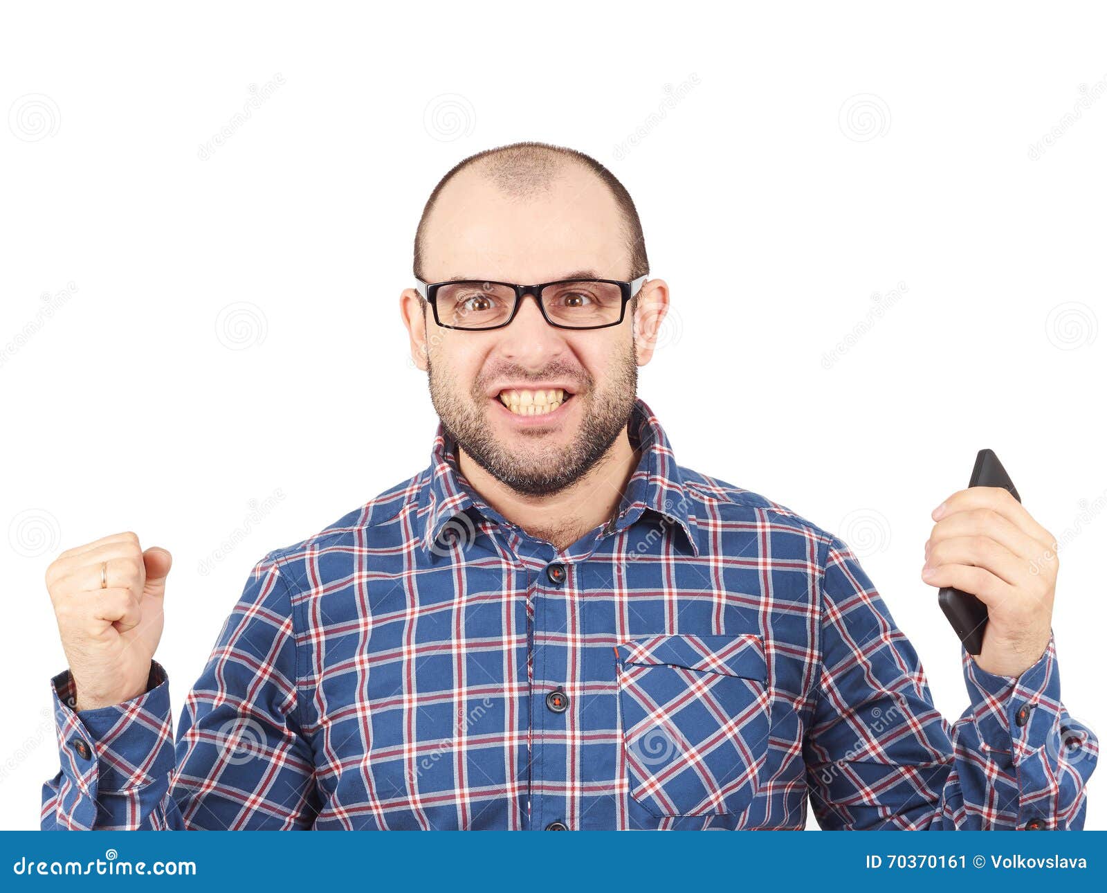 Angry bald man in glasses. stock image. Image of human - 70370161