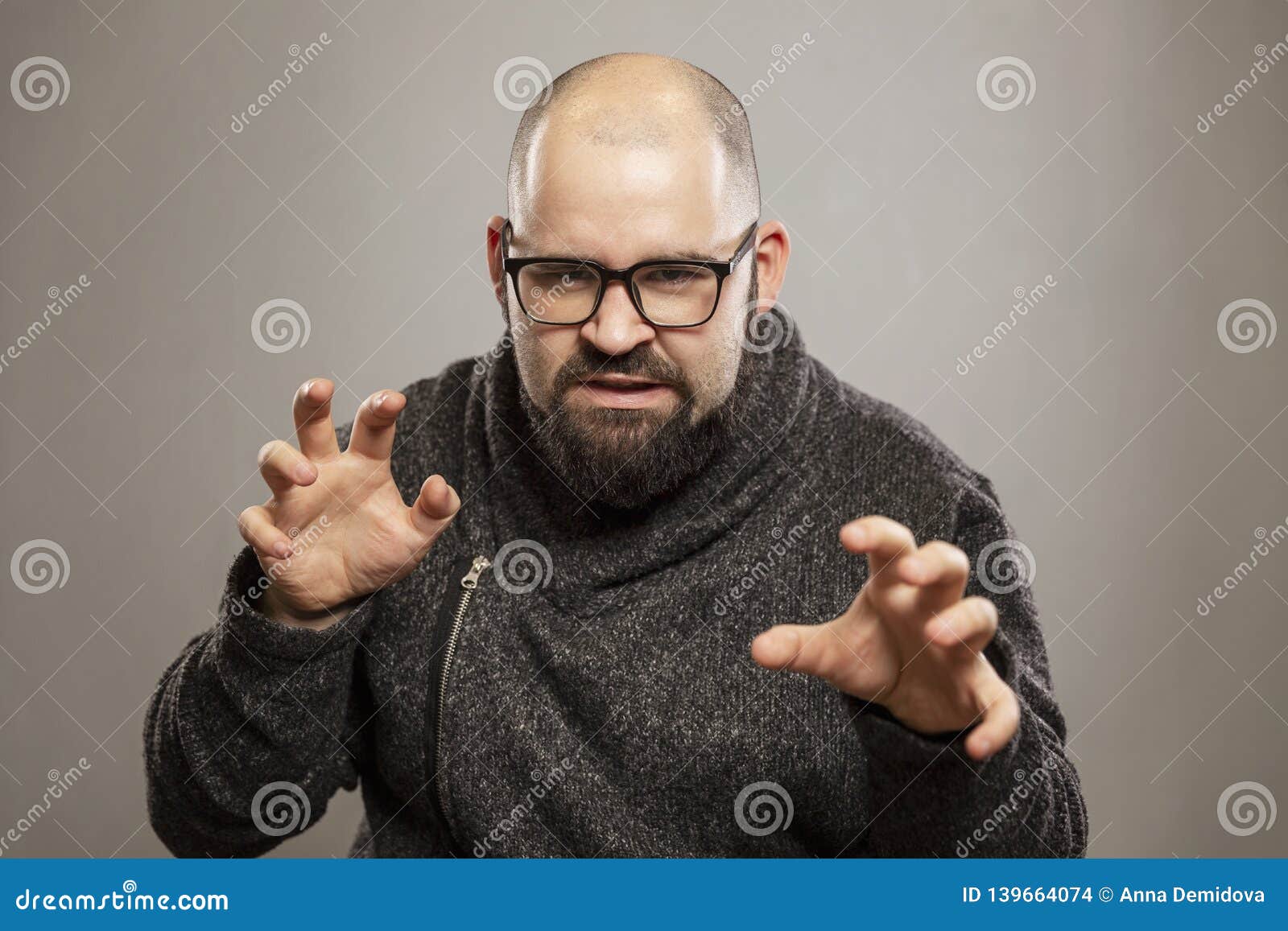 Angry Bald Man, Gray Background Stock Photo - Image of angry, balding ...