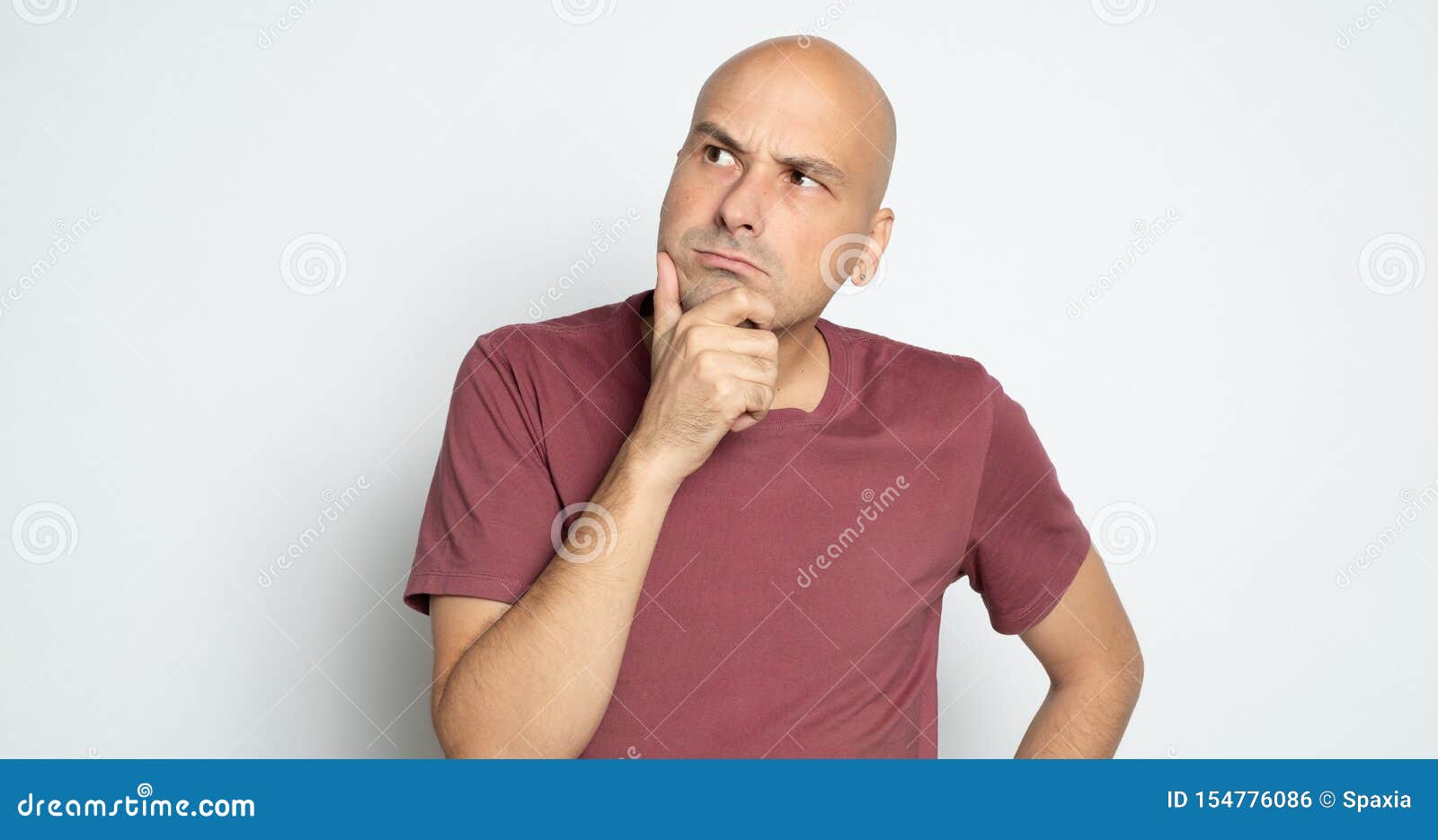 Angry Bald Man is Looking Up and Thinking about a Problem Stock Photo ...