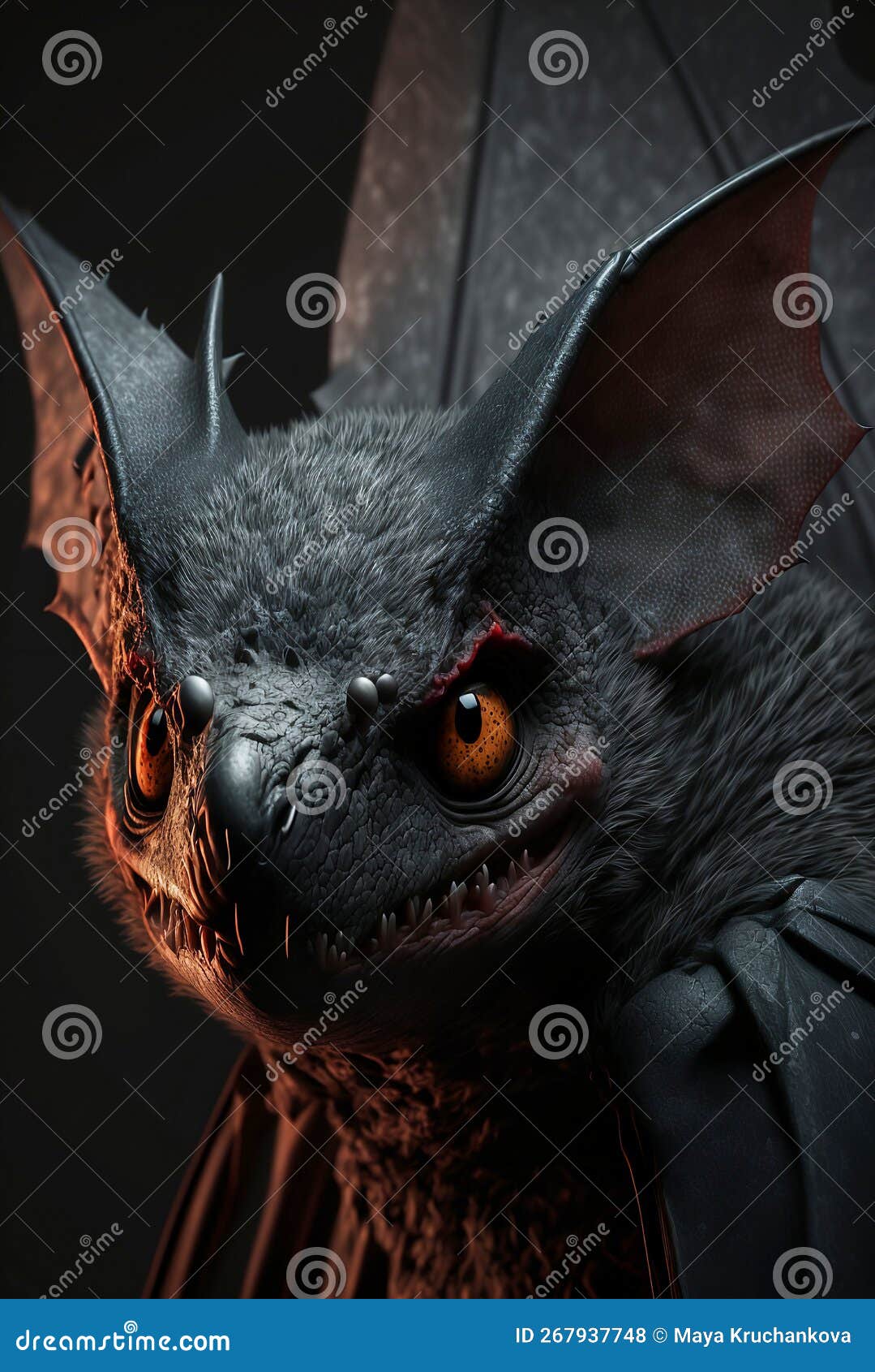 Angry Bat with Red Eyes on Dark Background Stock Illustration ...