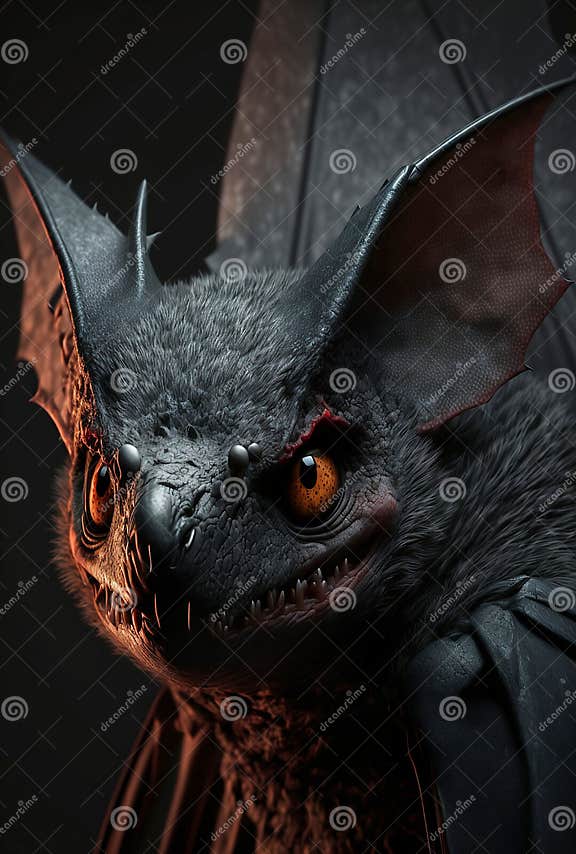 Angry Bat with Red Eyes on Dark Background Stock Illustration ...