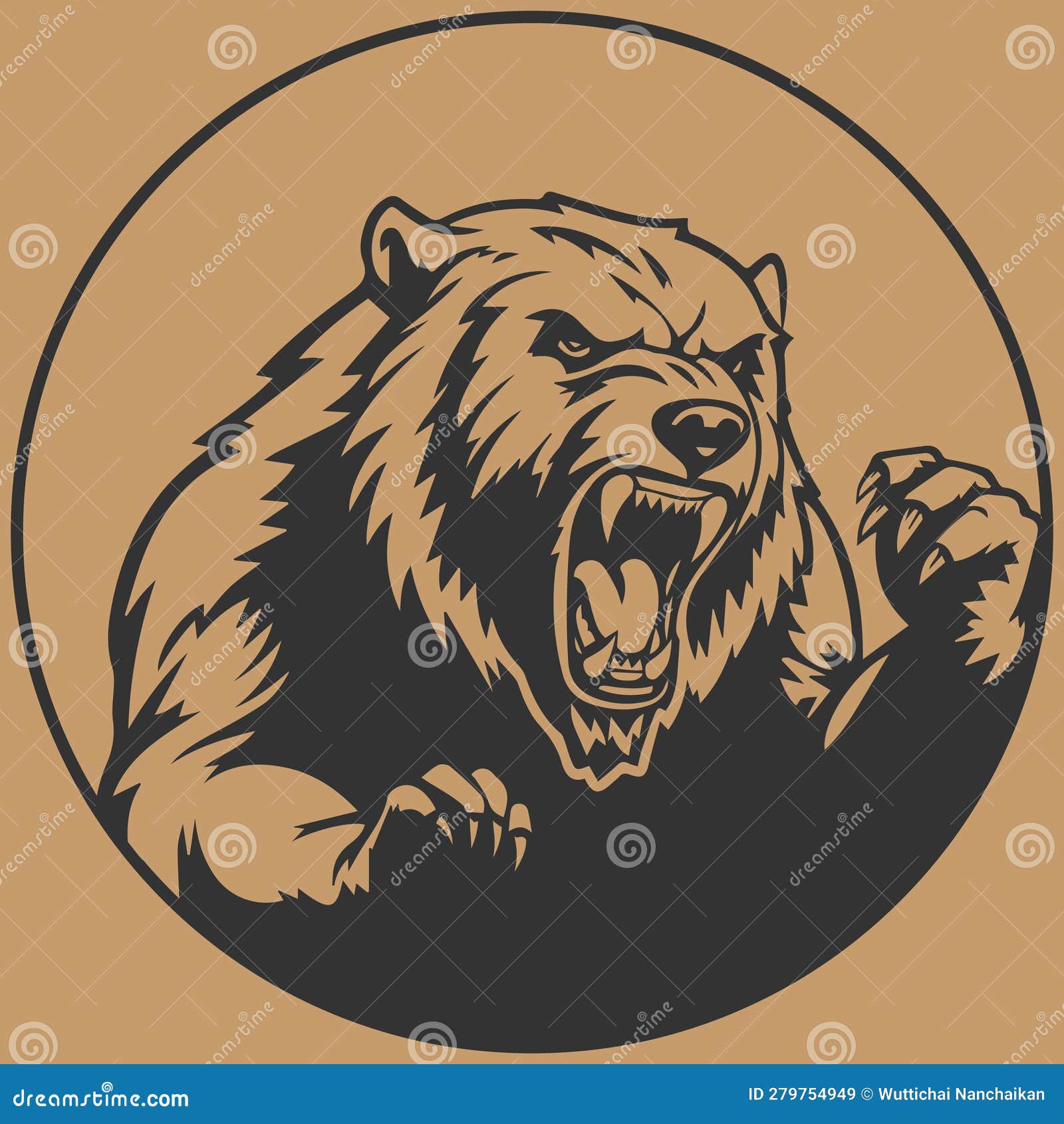 Angry bear attacking logo stock vector. Illustration of open - 279754949