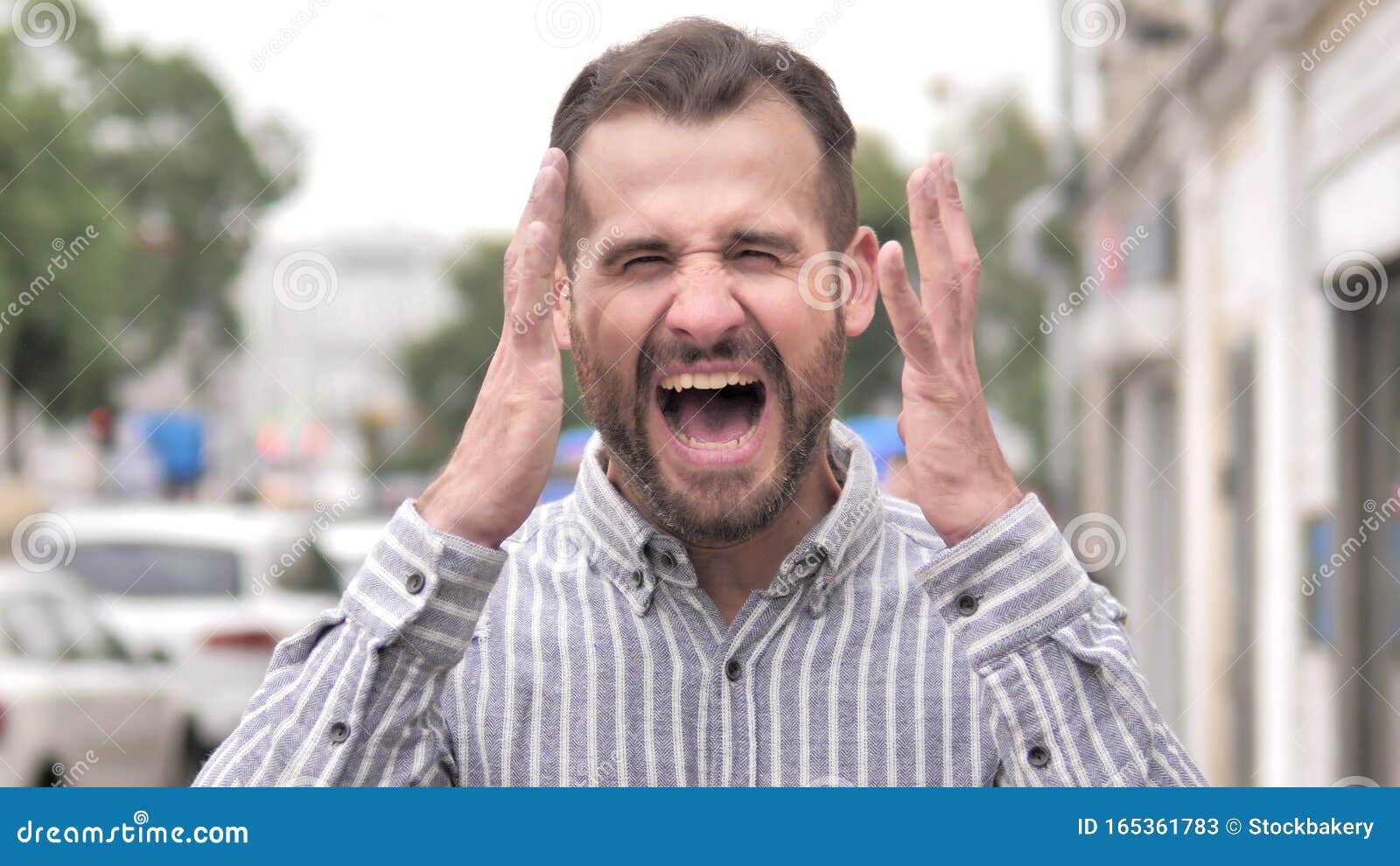 Angry Beard Casual Man Screaming Outdoor Stock Image - Image of ...