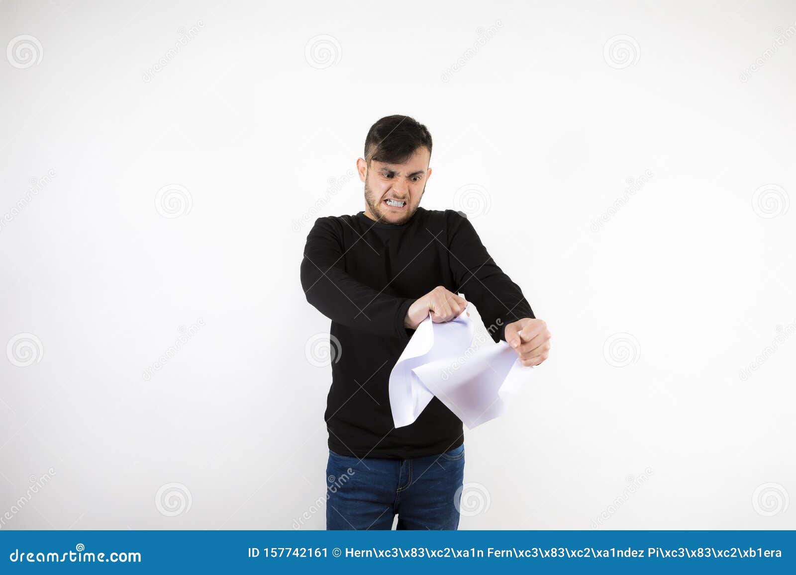 Angry Bearded Young Man Breaking Papers Stock Image - Image of ...