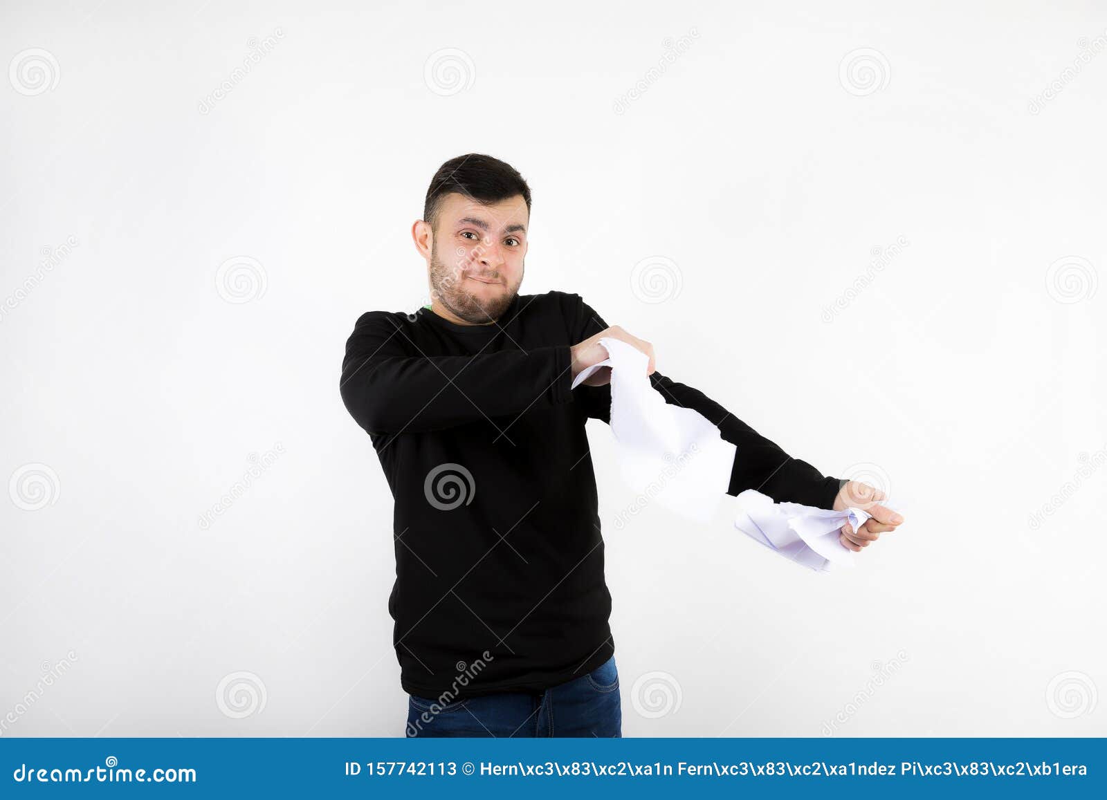 Angry Bearded Young Man Breaking Papers Stock Image - Image of hoax ...