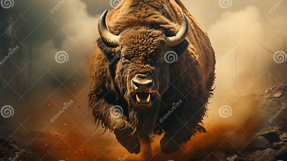 Angry Bison Running To Fight Stock Image - Image of nature, fight ...