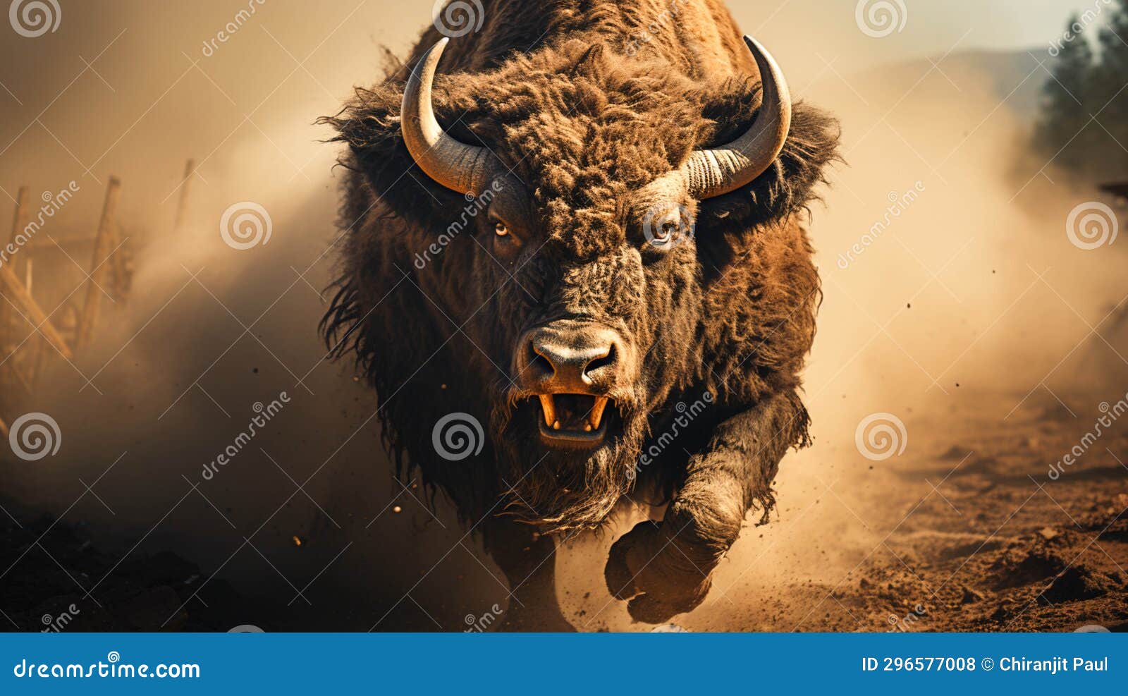 Angry Bison Running To Fight Stock Photo - Image of angry, horn: 296577008