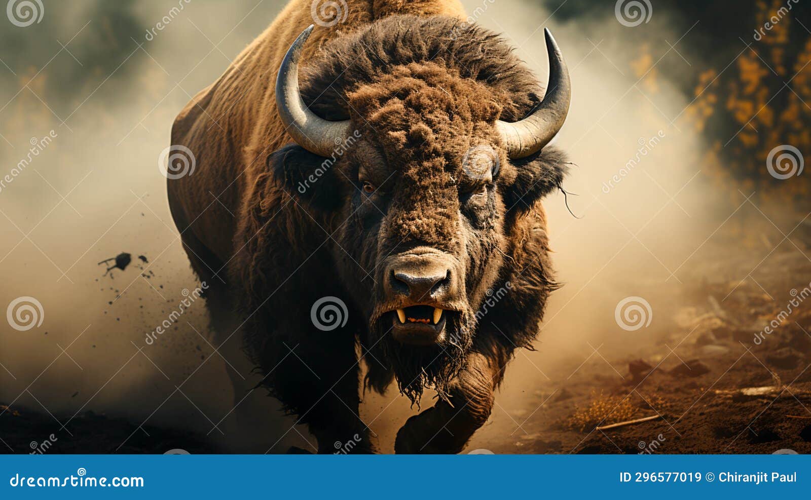 Angry Bison Running To Fight Stock Image - Image of mammal, horn: 296577019