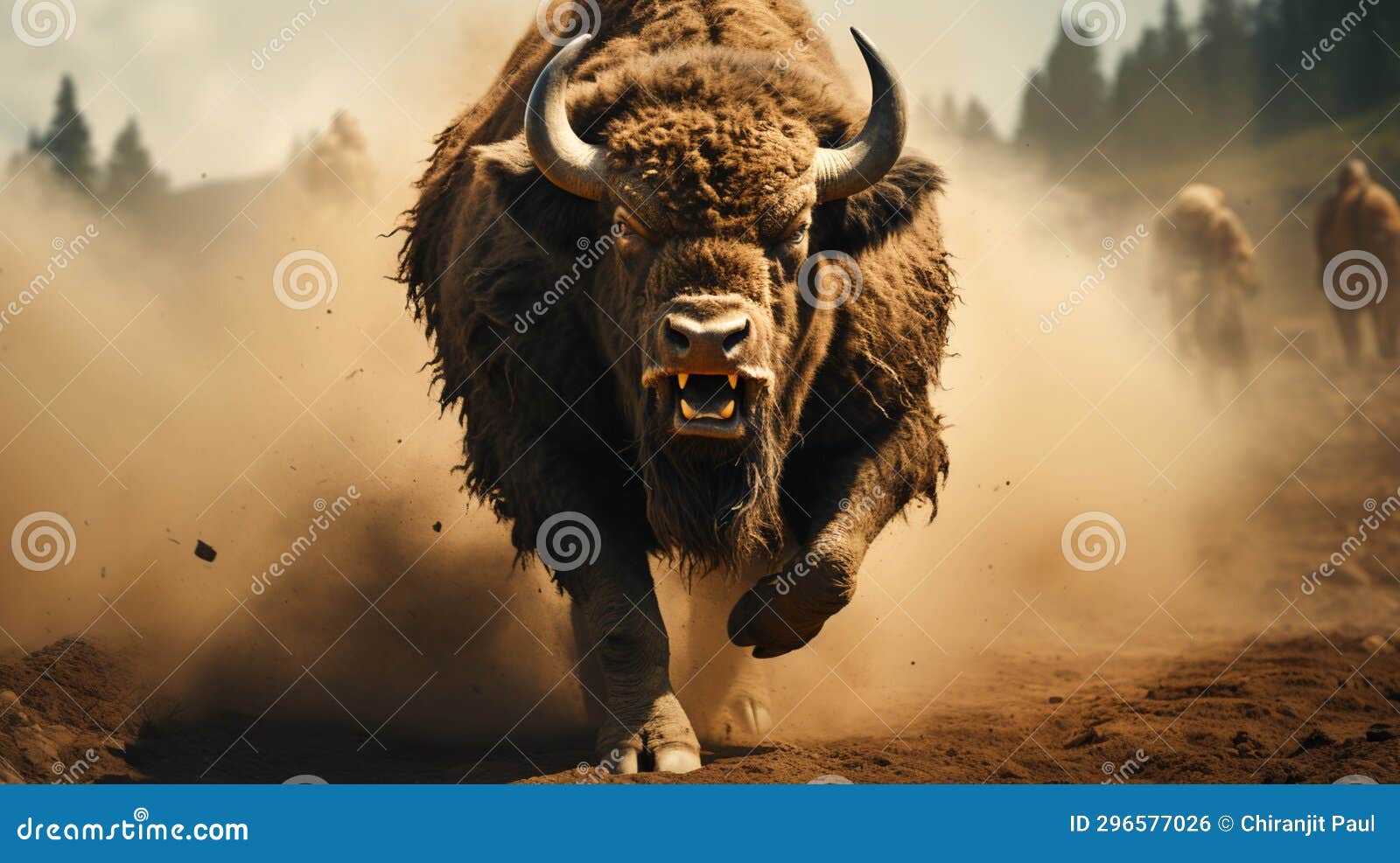 Angry Bison Running To Fight Stock Photo - Image of strength, angry ...