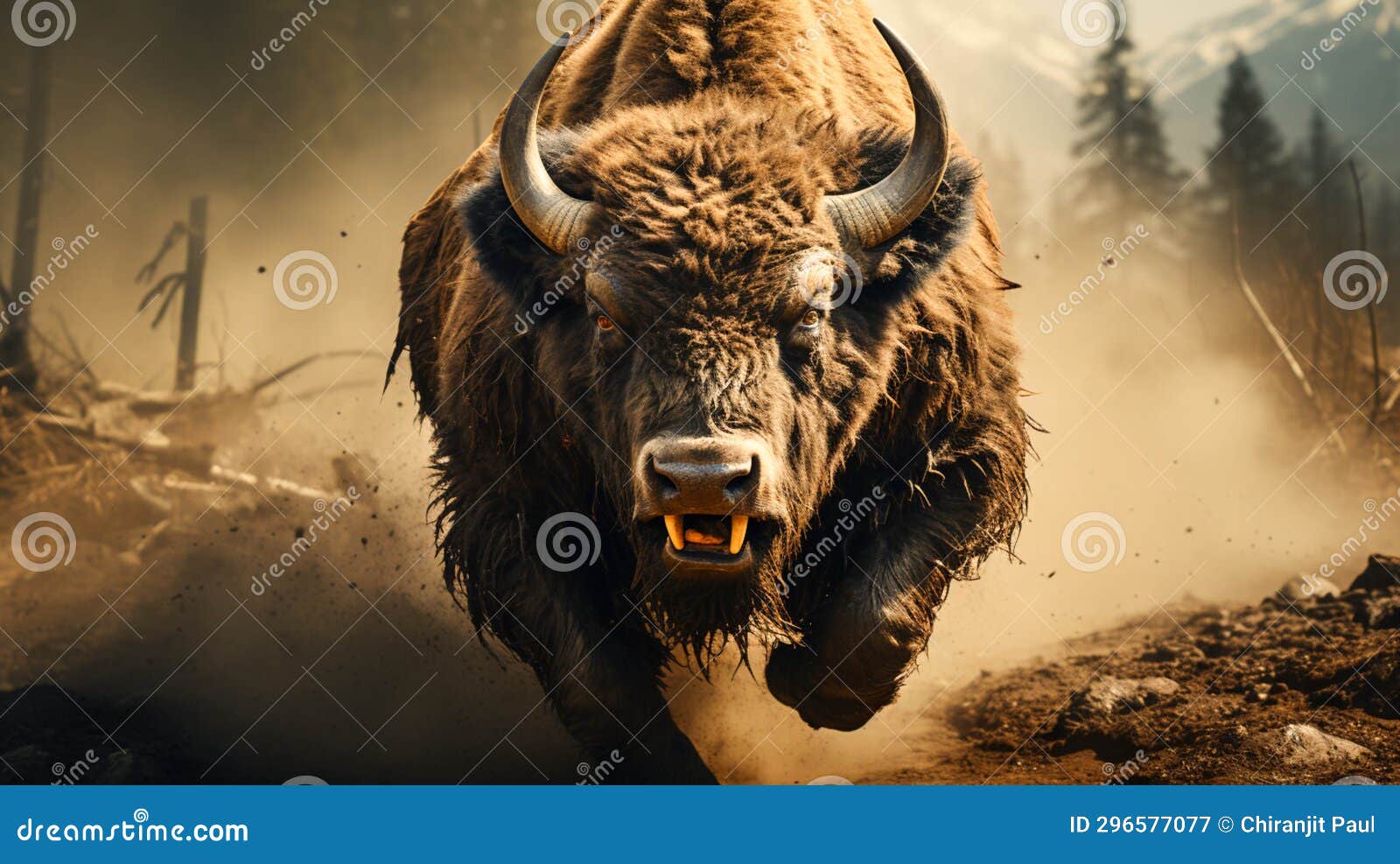 Angry Bison Running To Fight Stock Image - Image of danger, dust: 296577077