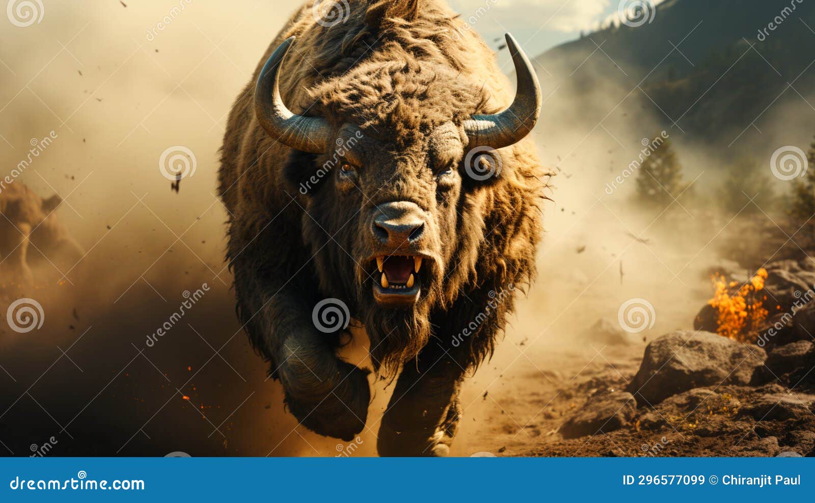 Angry Bison Running To Fight Stock Image - Image of american, animal ...