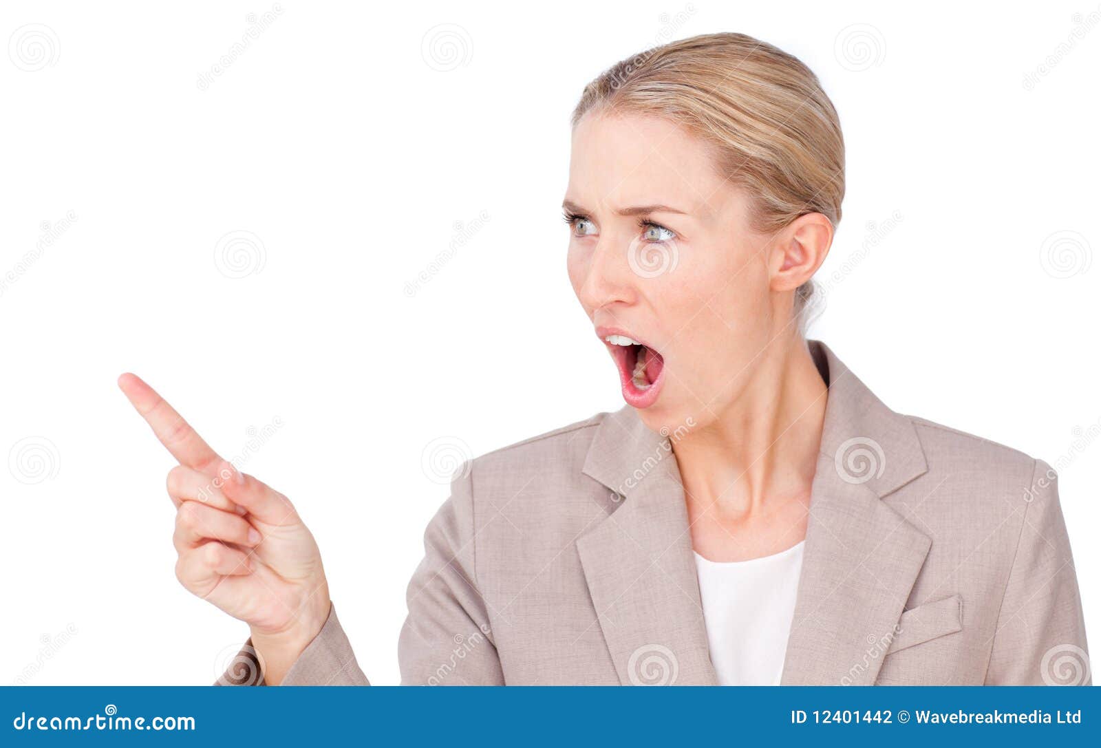 Angry Blond Businesswoman Pointing Stock Photo - Image of copyspace ...