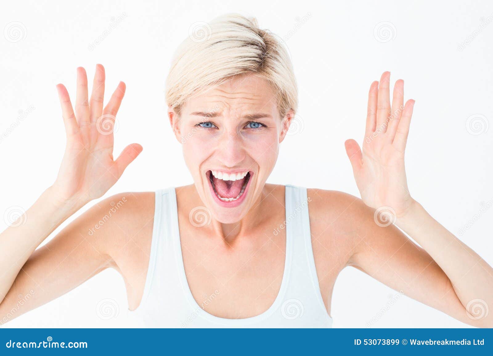 Angry Blonde Woman Screaming And Holding Her Head Stock Photography ...