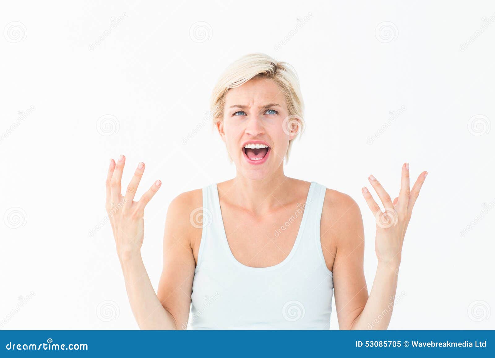 Angry Blonde Woman Screaming And Holding Her Head Stock Photography ...
