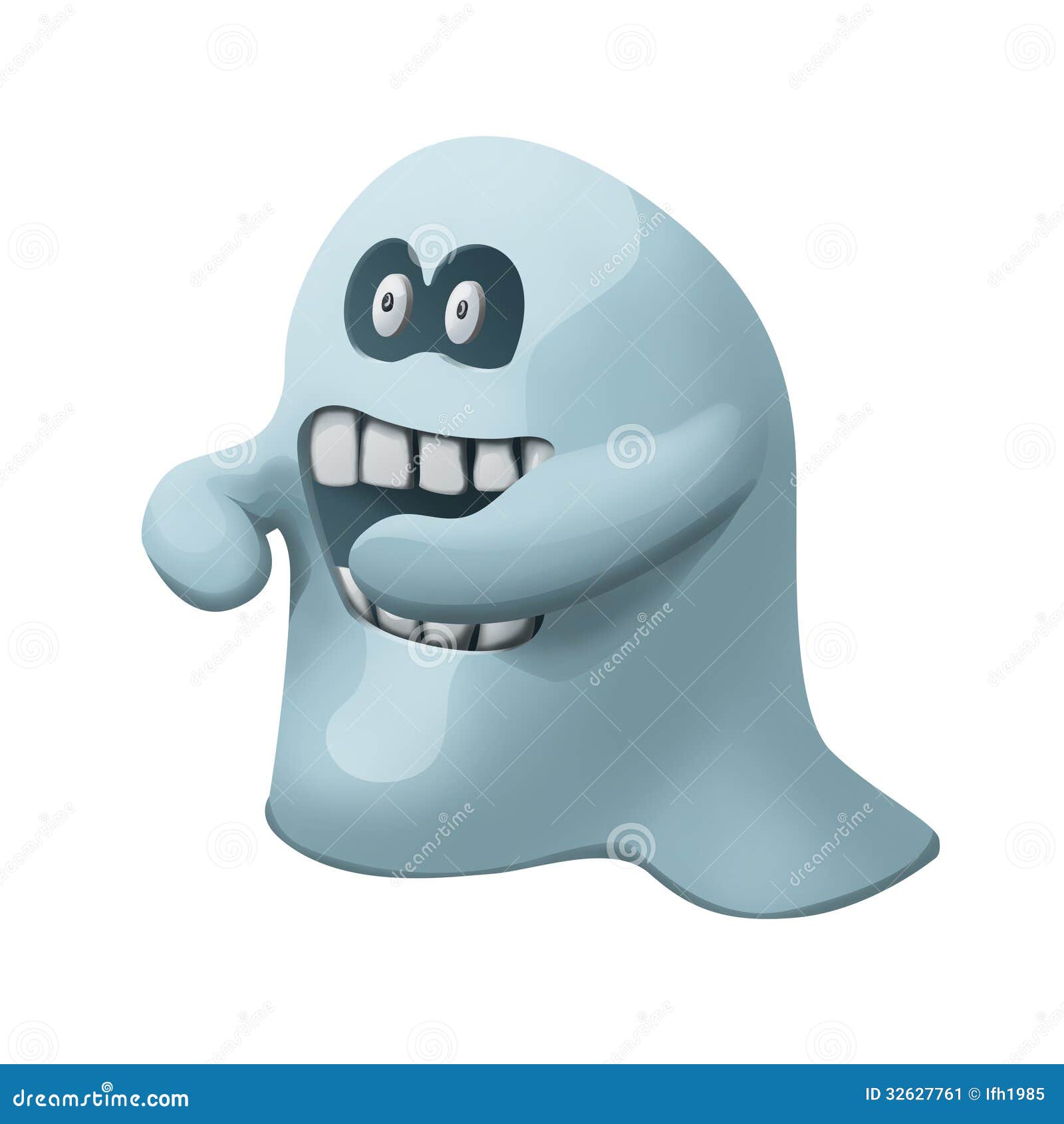 Blue Ghost In Childish Cartoon Manner Isolated On White Background ...