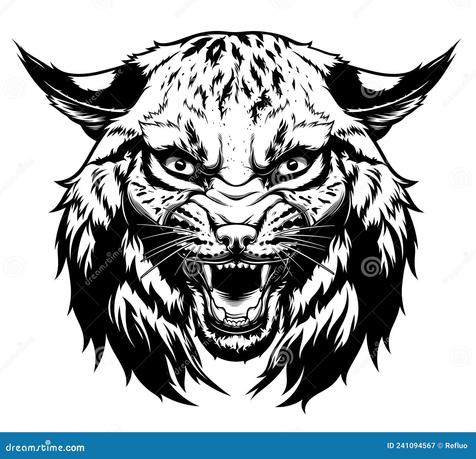 Angry Bobcat Or Canadian Lynx Head Mascot Black And White Vector ...