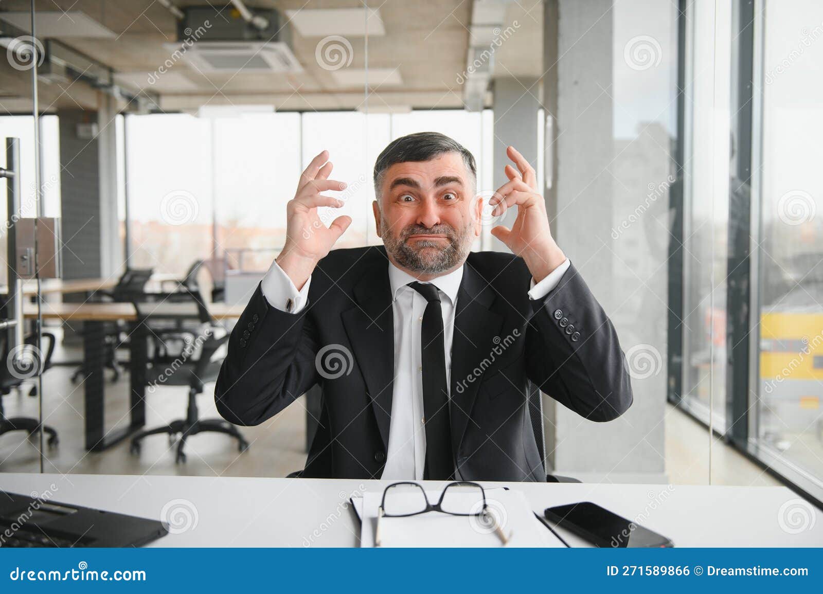 Angry Boss Behind of Office Table Stock Photo - Image of dismissal ...