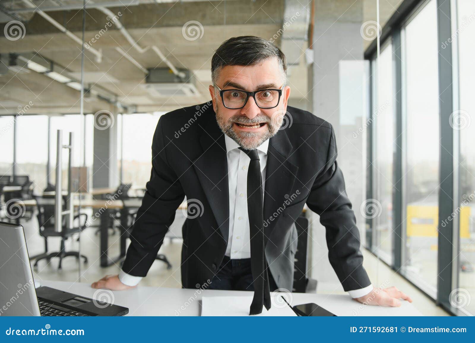 Angry Boss Behind of Office Table Stock Image - Image of dismissal ...