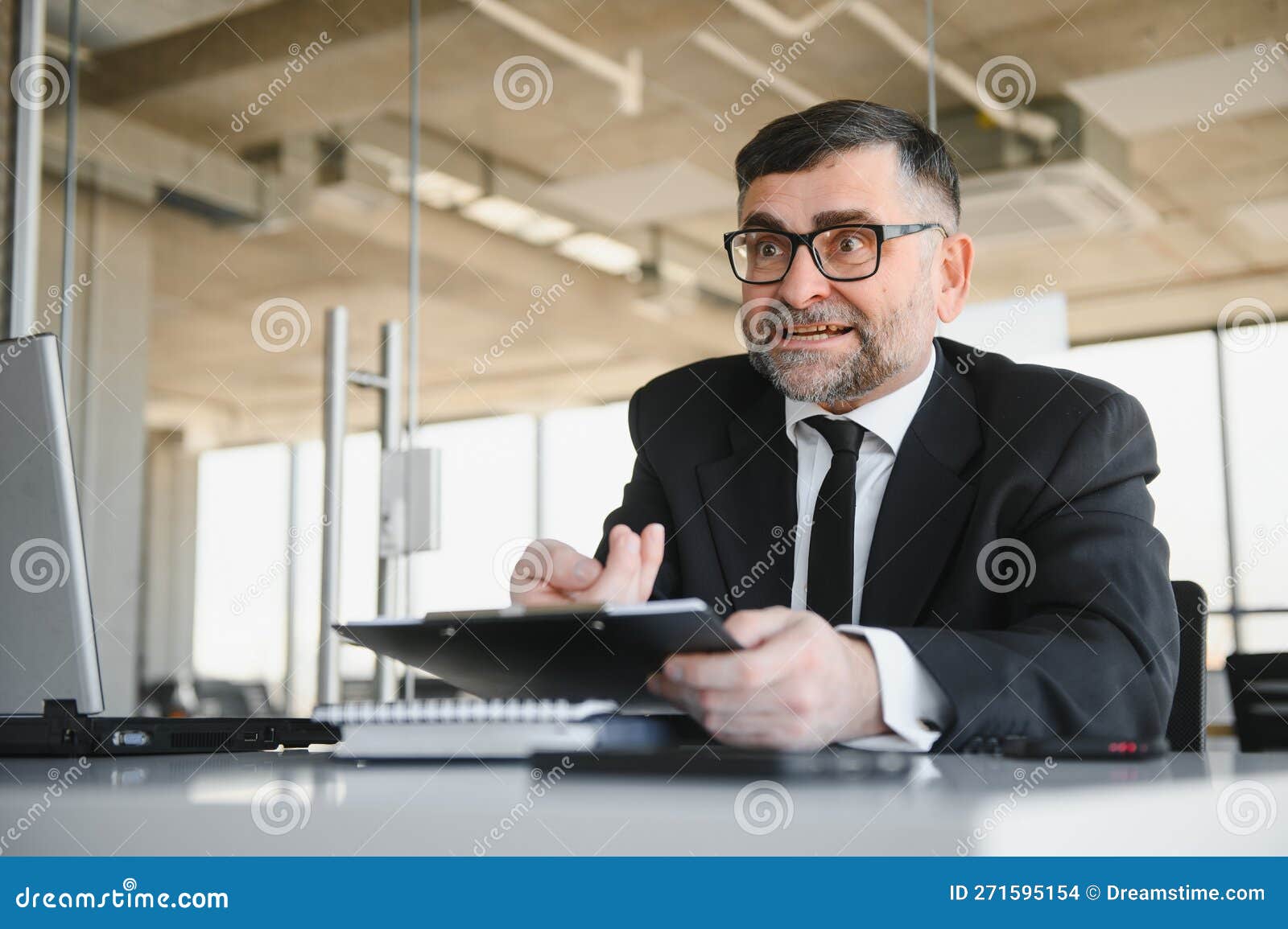 Angry Boss Behind of Office Table Stock Photo - Image of boss ...