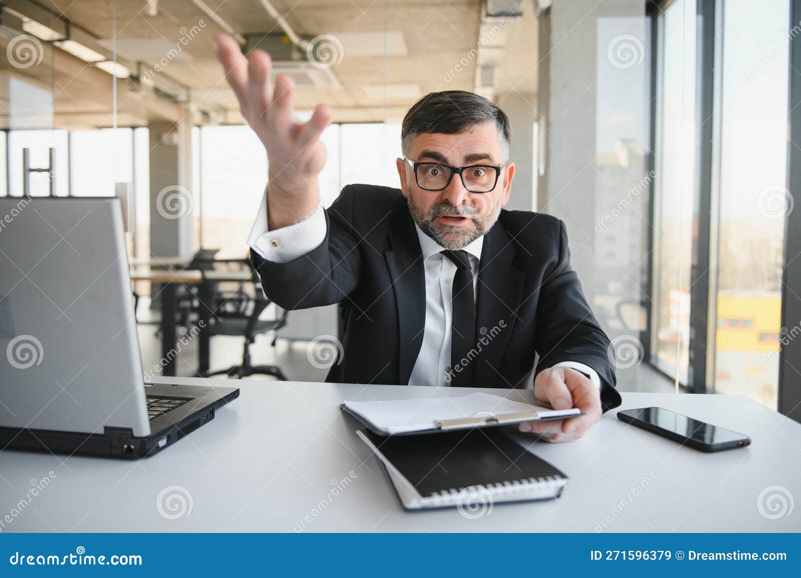 Angry Boss Behind of Office Table Stock Image - Image of businessman ...