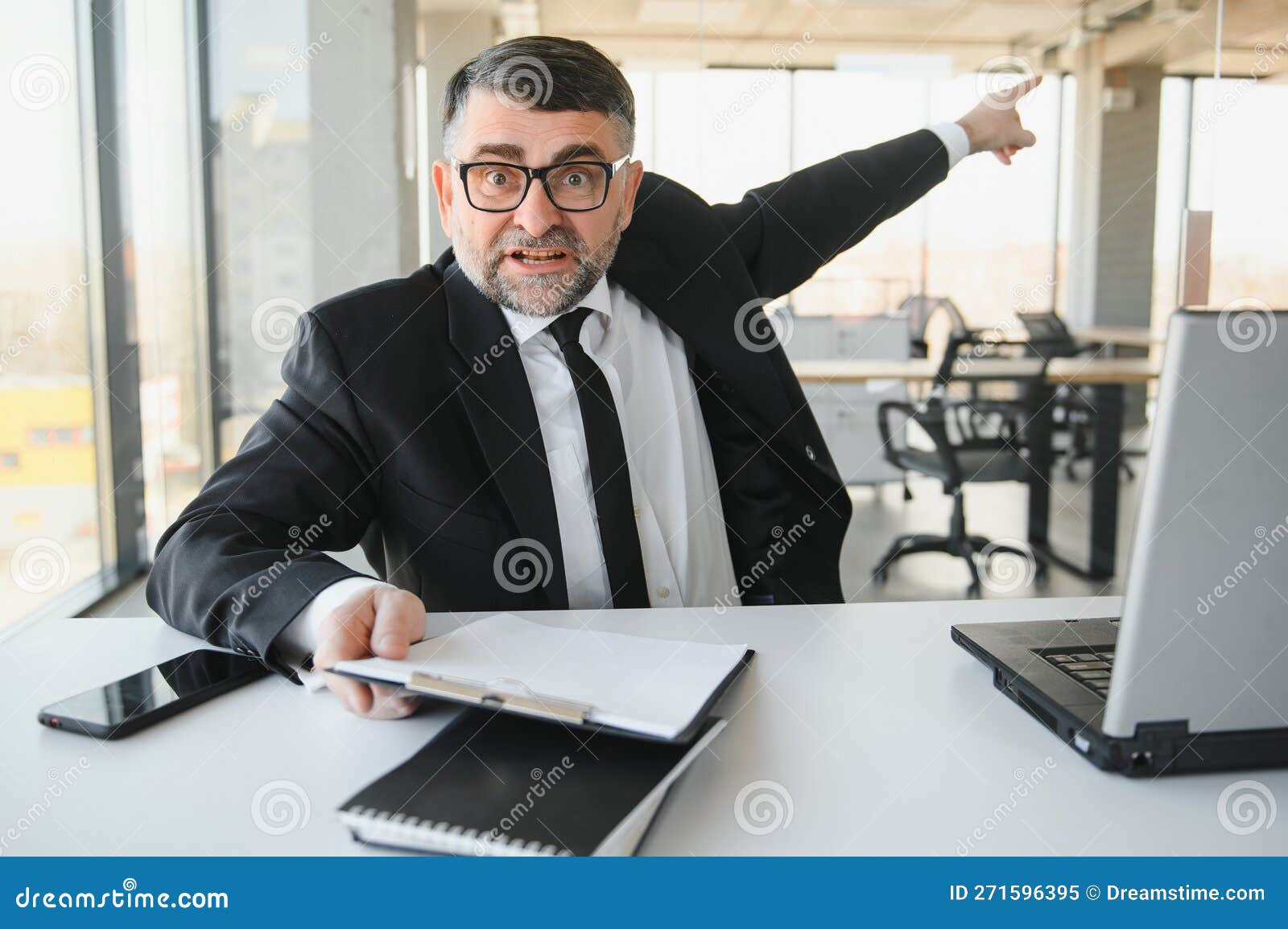 Angry Boss Behind of Office Table Stock Image - Image of conflict, desk ...