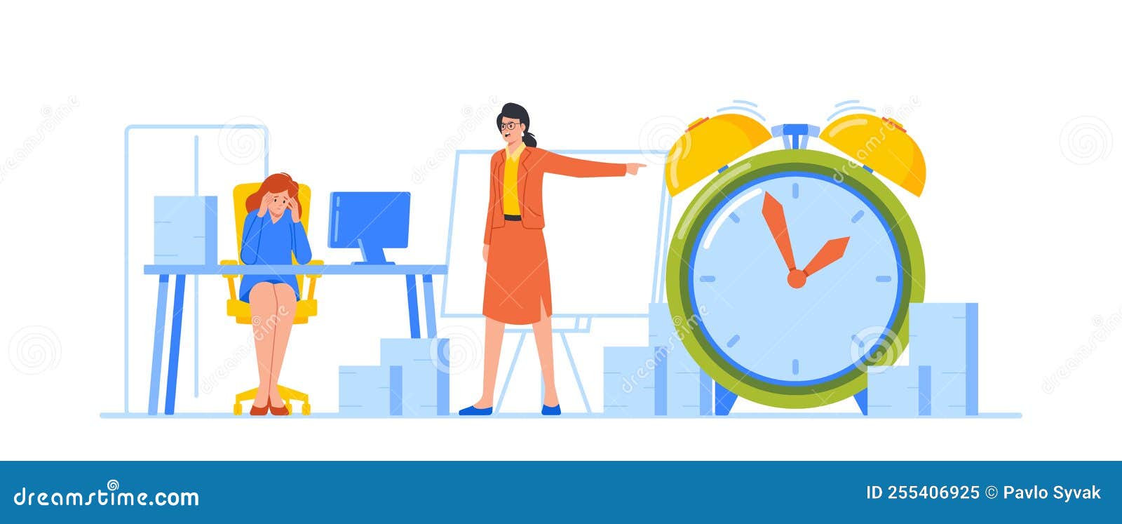 Angry Boss Character Yell on Office Employee Showing on Alarm Clock ... Angry Boss Character Yell on Office Employee Showing on Alarm Clock ...