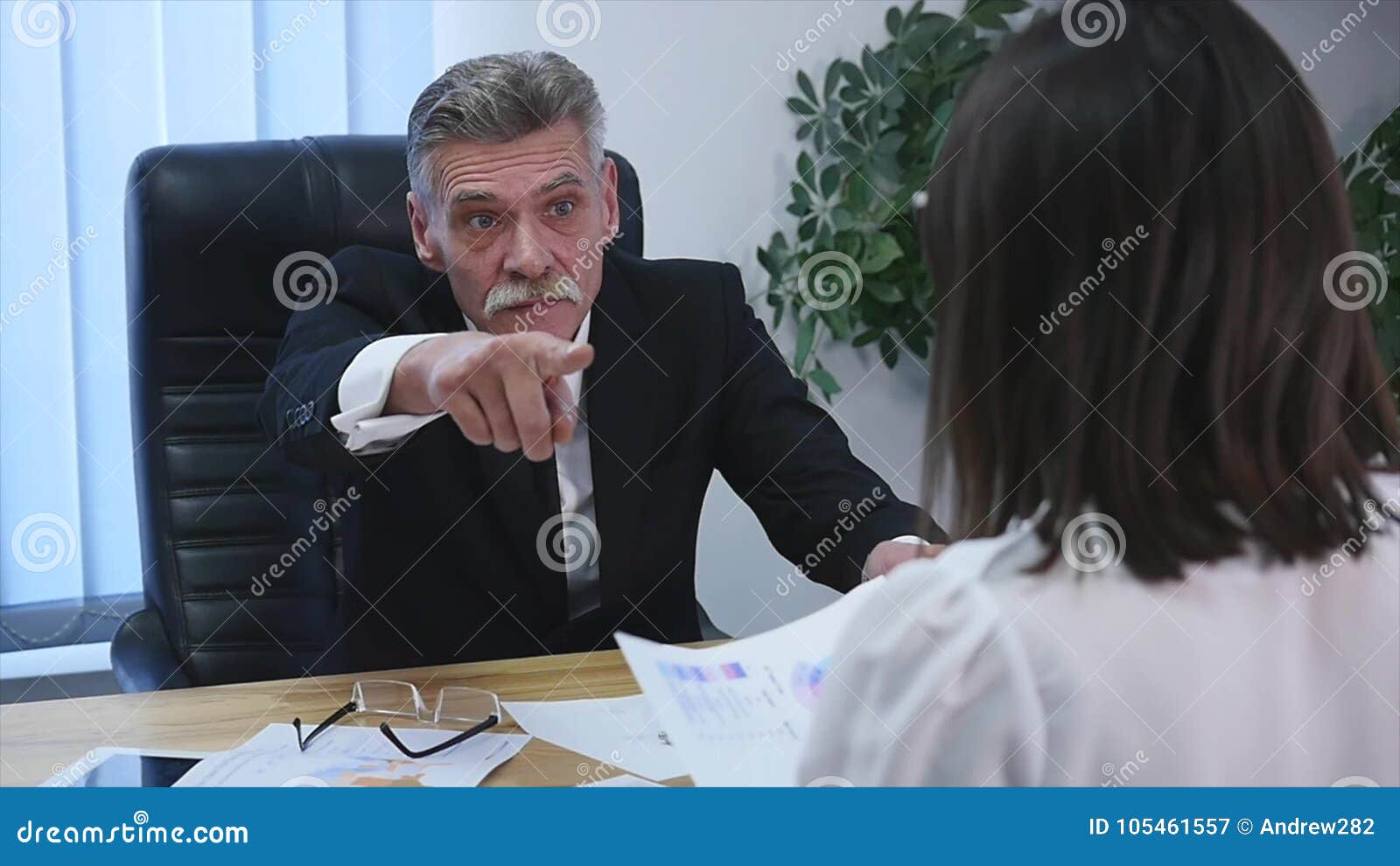 Angry Boss with Female Workers in the Office. Slow Motion Stock Image ...