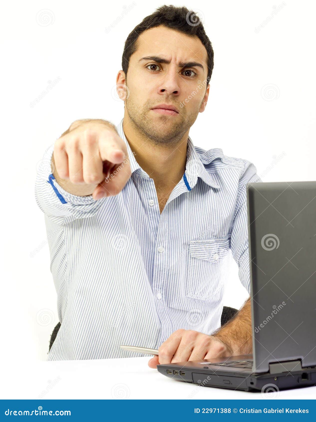 Angry Boss in Front of His Laptop Stock Photo - Image of striped ...