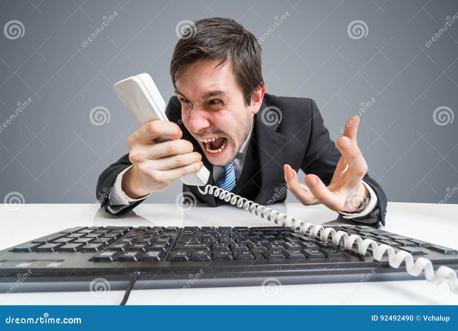 Angry Boss or Manager is Calling and Shouting To the Telephone Stock ...