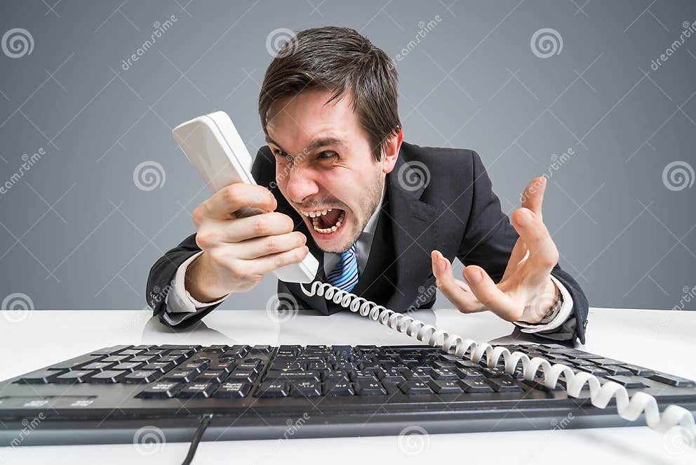 Angry Boss or Manager is Calling and Shouting To the Telephone Stock ...