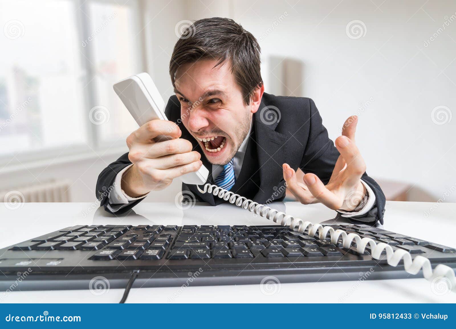 Angry Boss or Manager is Calling and Shouting To the Telephone Stock ...