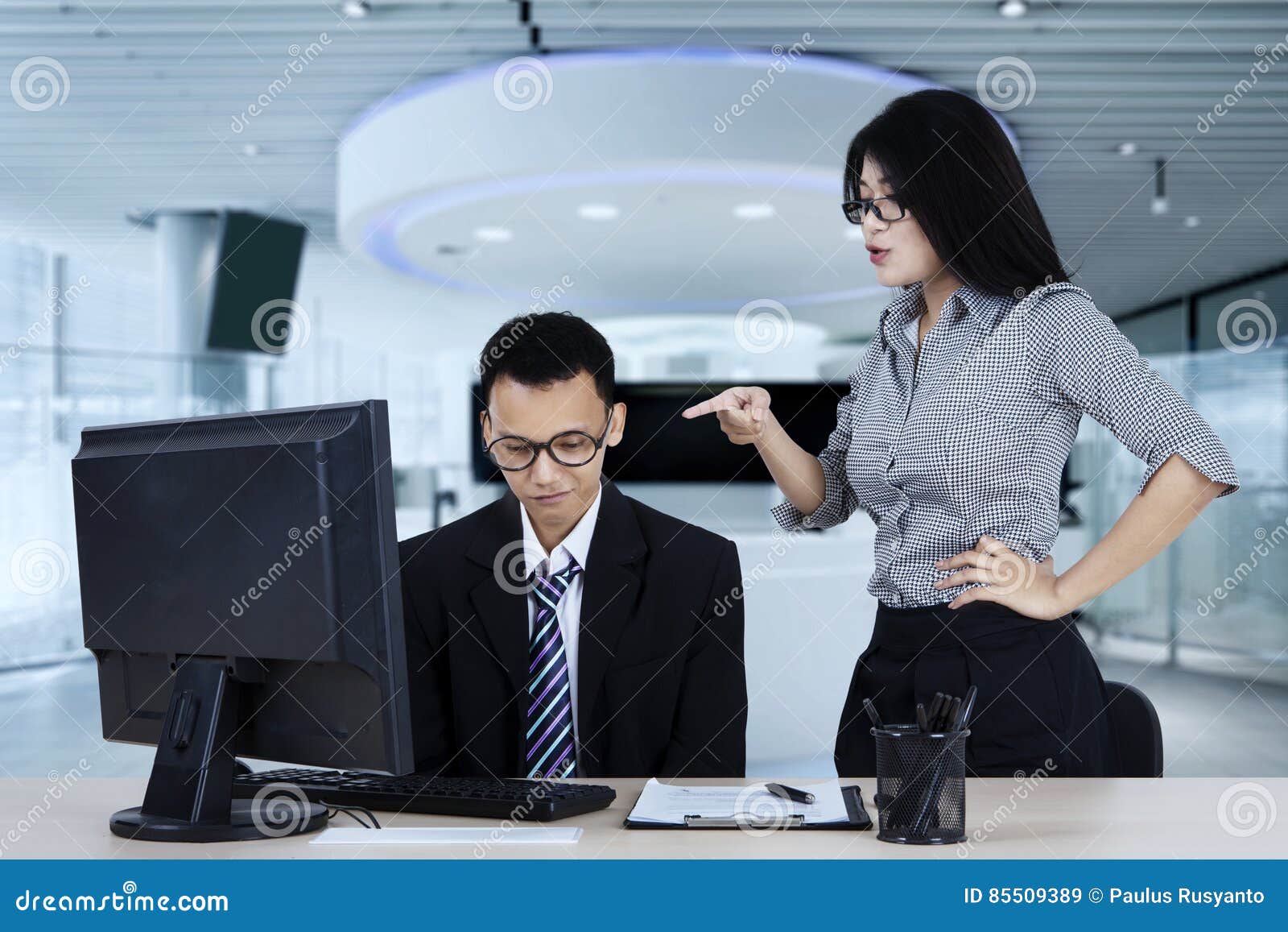 Angry Boss Pointing To Her Subordinate Stock Image - Image of office ...