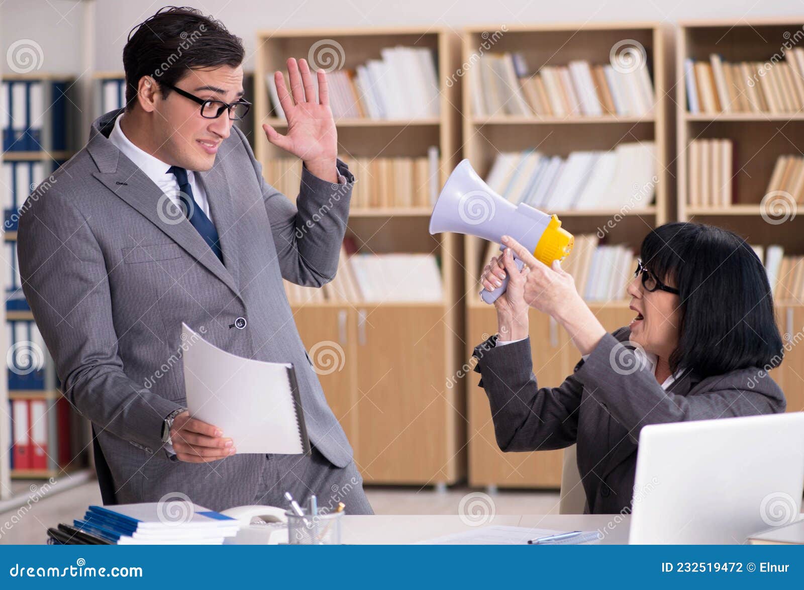 Angry Boss Reprimanding Subordinate Employee Stock Photo - Image of ...