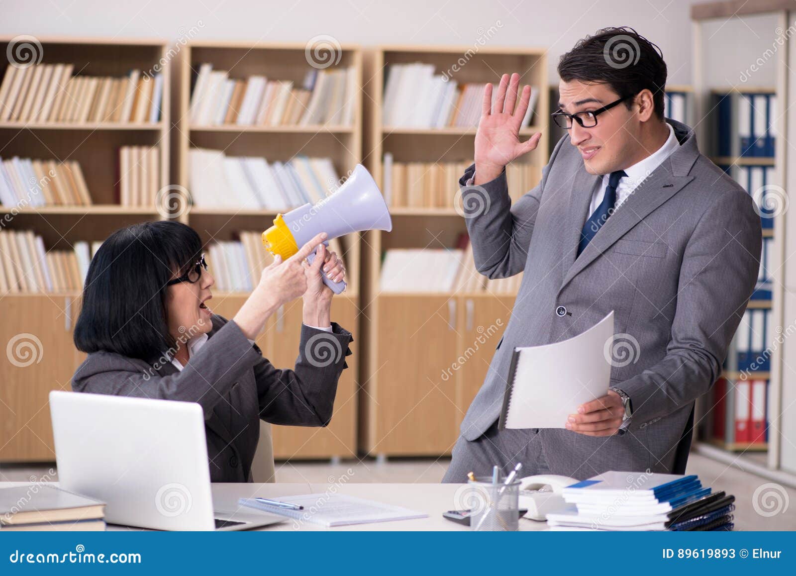 The Angry Boss Reprimanding Subordinate Employee Stock Image - Image of ...