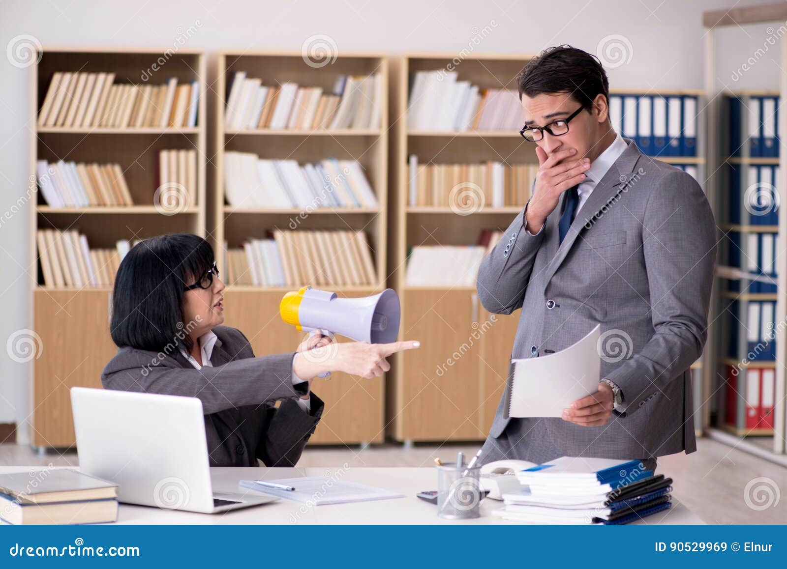 The Angry Boss Reprimanding Subordinate Employee Stock Image - Image of ...