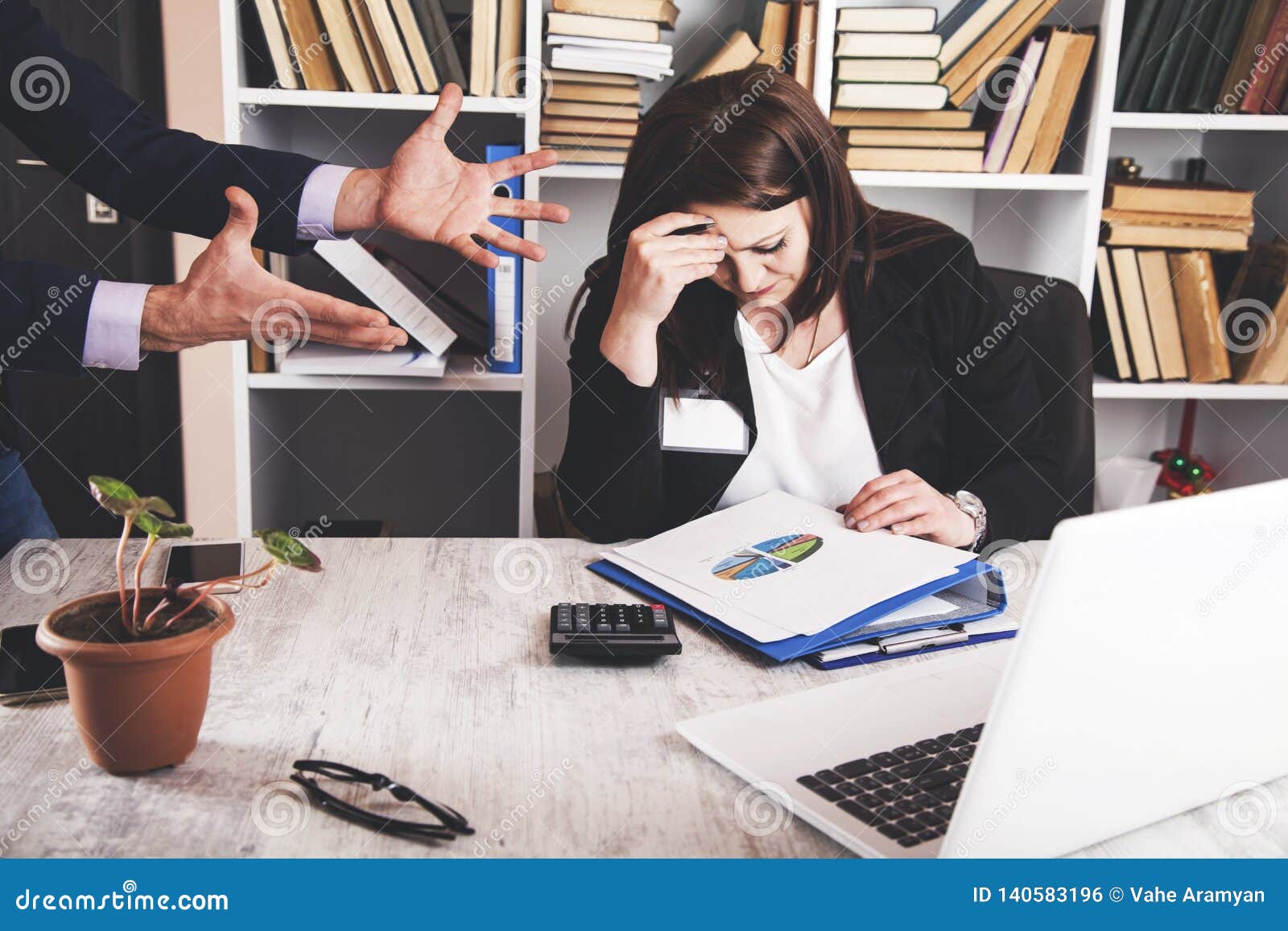 Angry boss with sad worker stock photo. Image of manager - 140583196