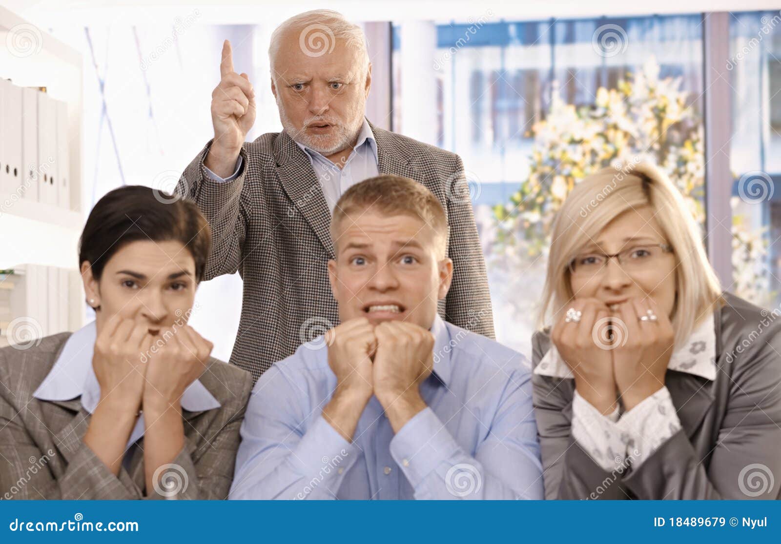 Angry Boss Shouting at Scared Employees Stock Image - Image of camera ...