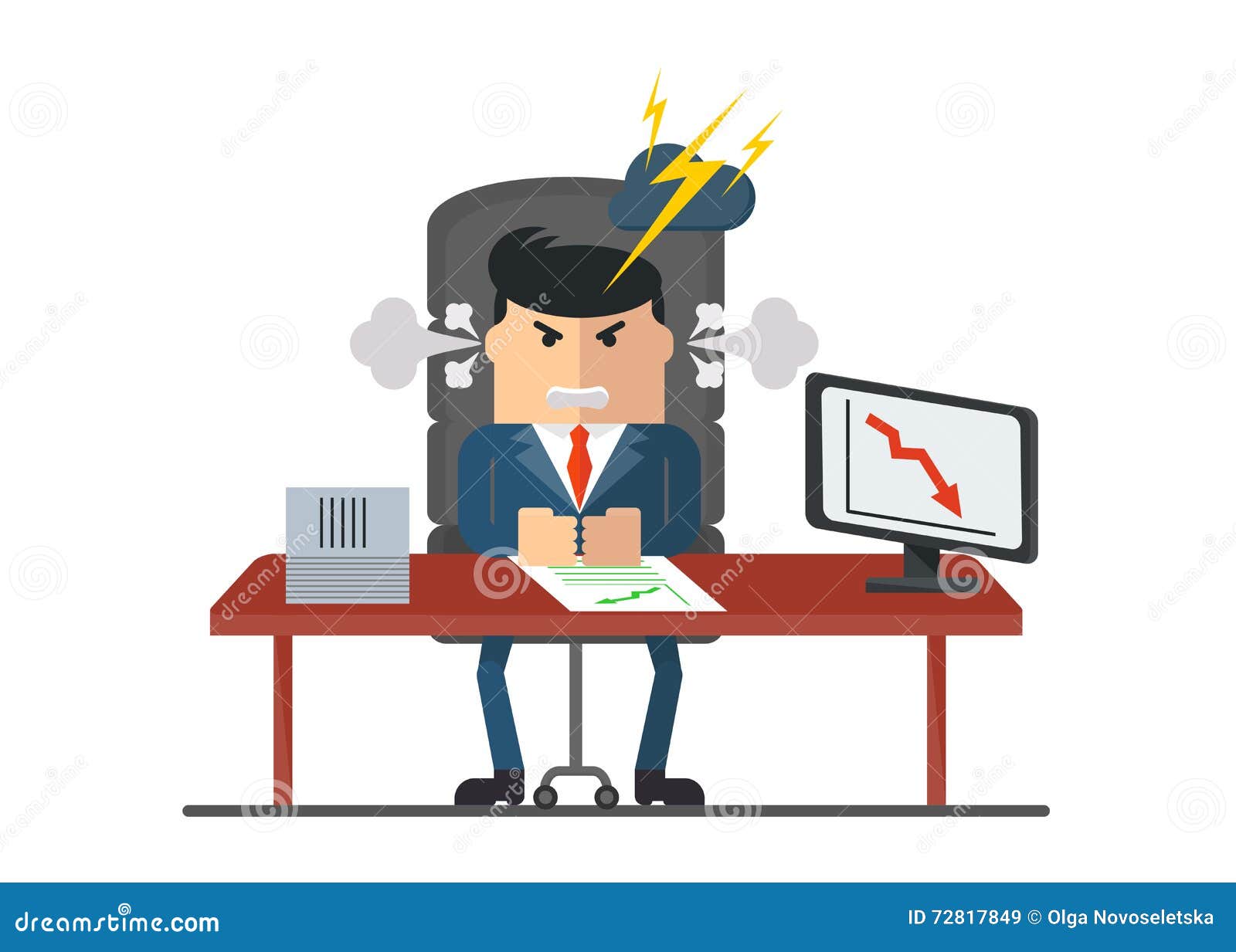 Angry Boss Sitting At The Table Cartoon Vector | CartoonDealer.com ...