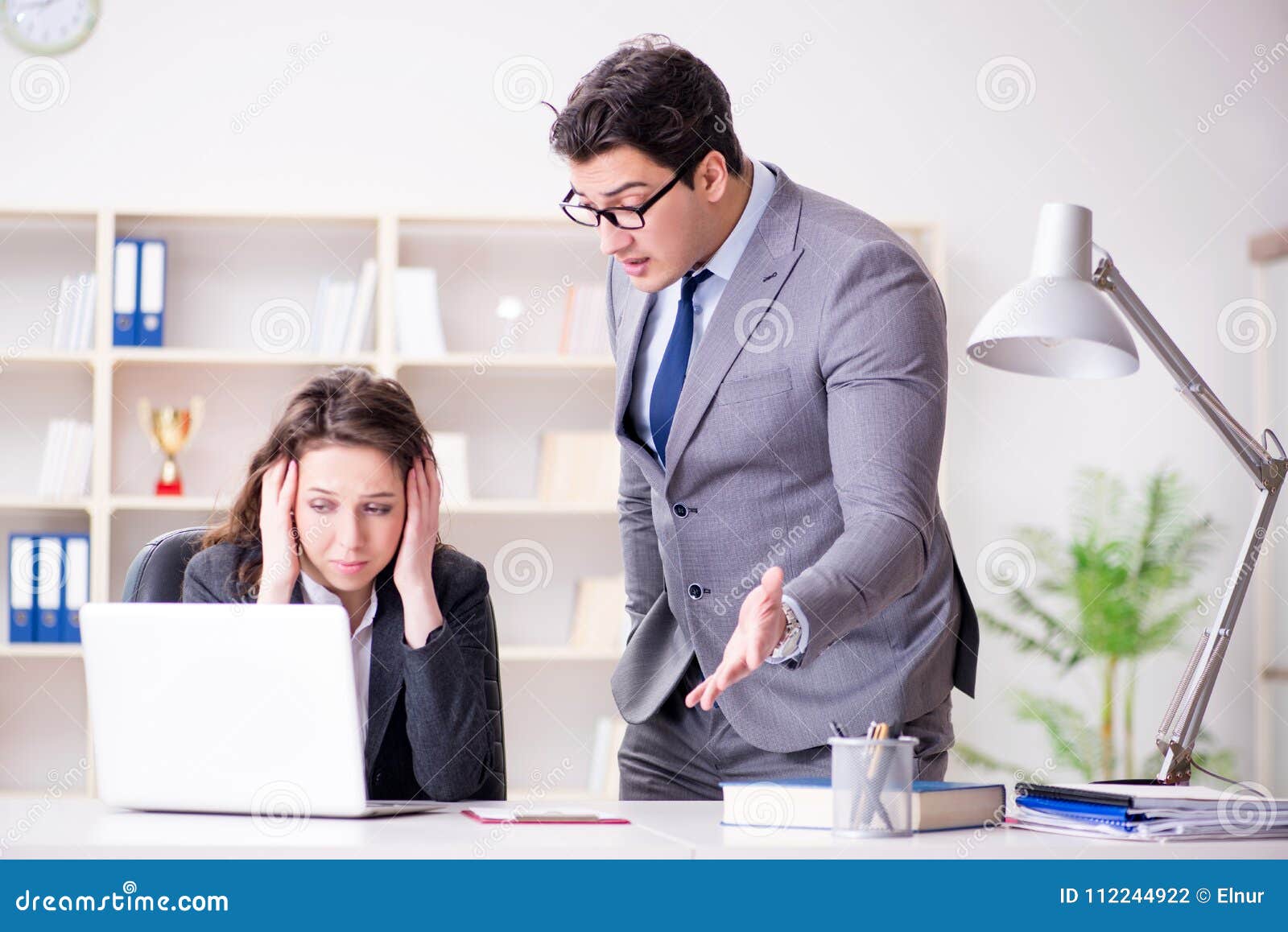 The Angry Boss Unhappy with Female Employee Performance Stock Photo ...
