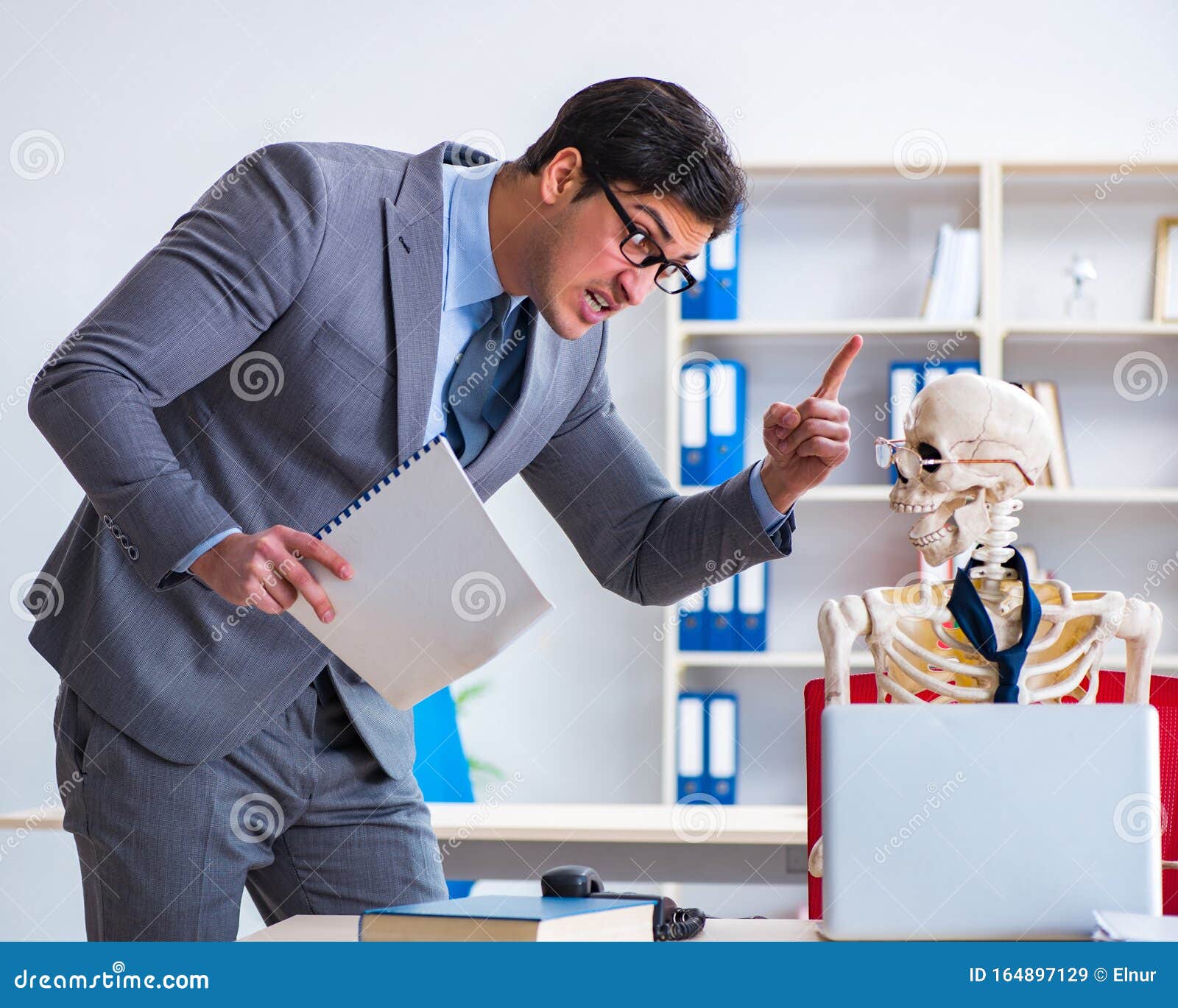 Angry Boss Yelling at His Skeleton Employee Stock Image - Image of ...