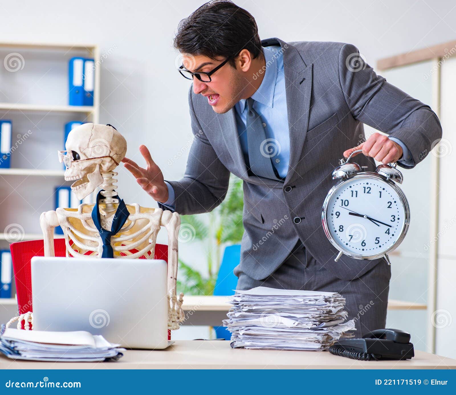 Angry Boss Yelling at His Skeleton Employee Stock Image - Image of ...