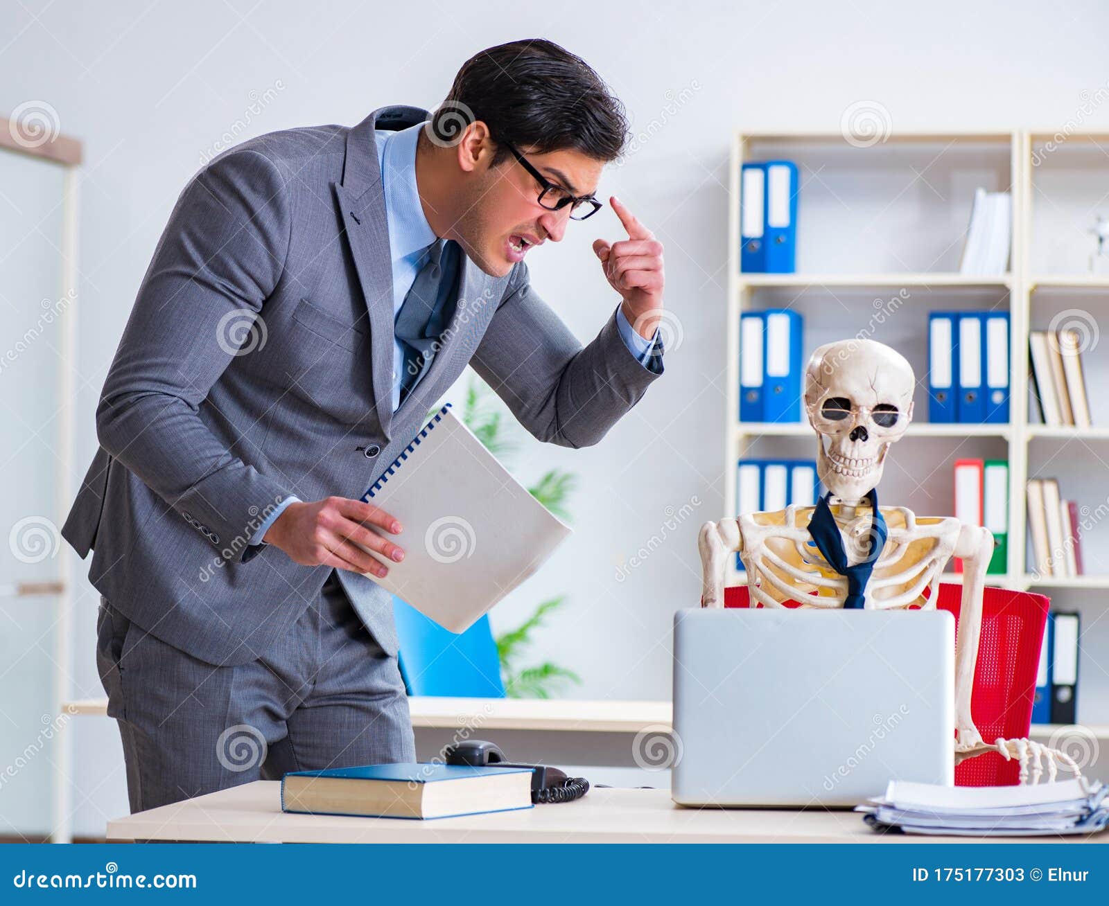 Angry Boss Yelling at His Skeleton Employee Stock Image - Image of ... Angry Boss Yelling at His Skeleton Employee Stock Image - Image of ...