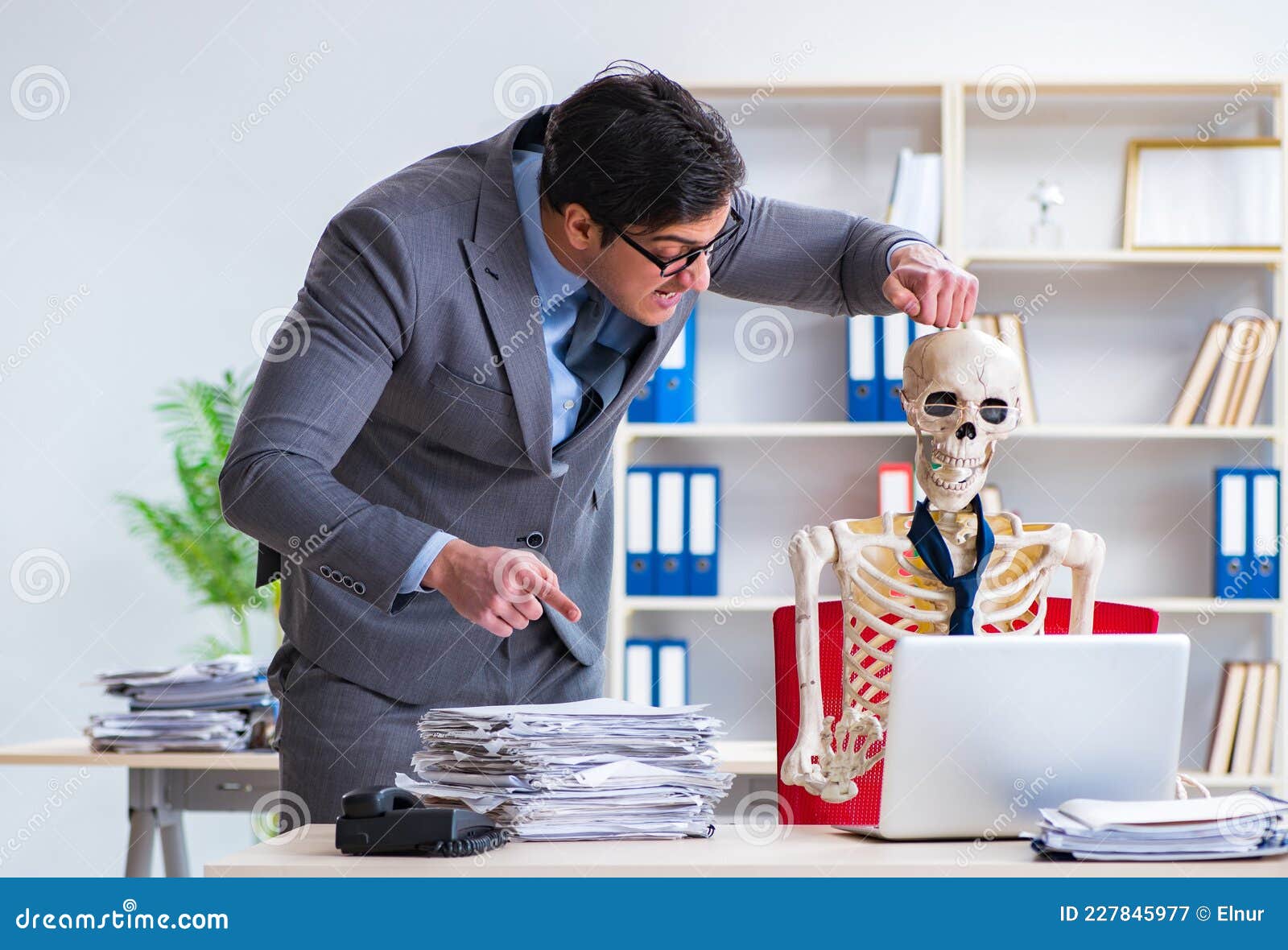 Angry Boss Yelling at His Skeleton Employee Stock Image - Image of ... Angry Boss Yelling at His Skeleton Employee Stock Image - Image of ...