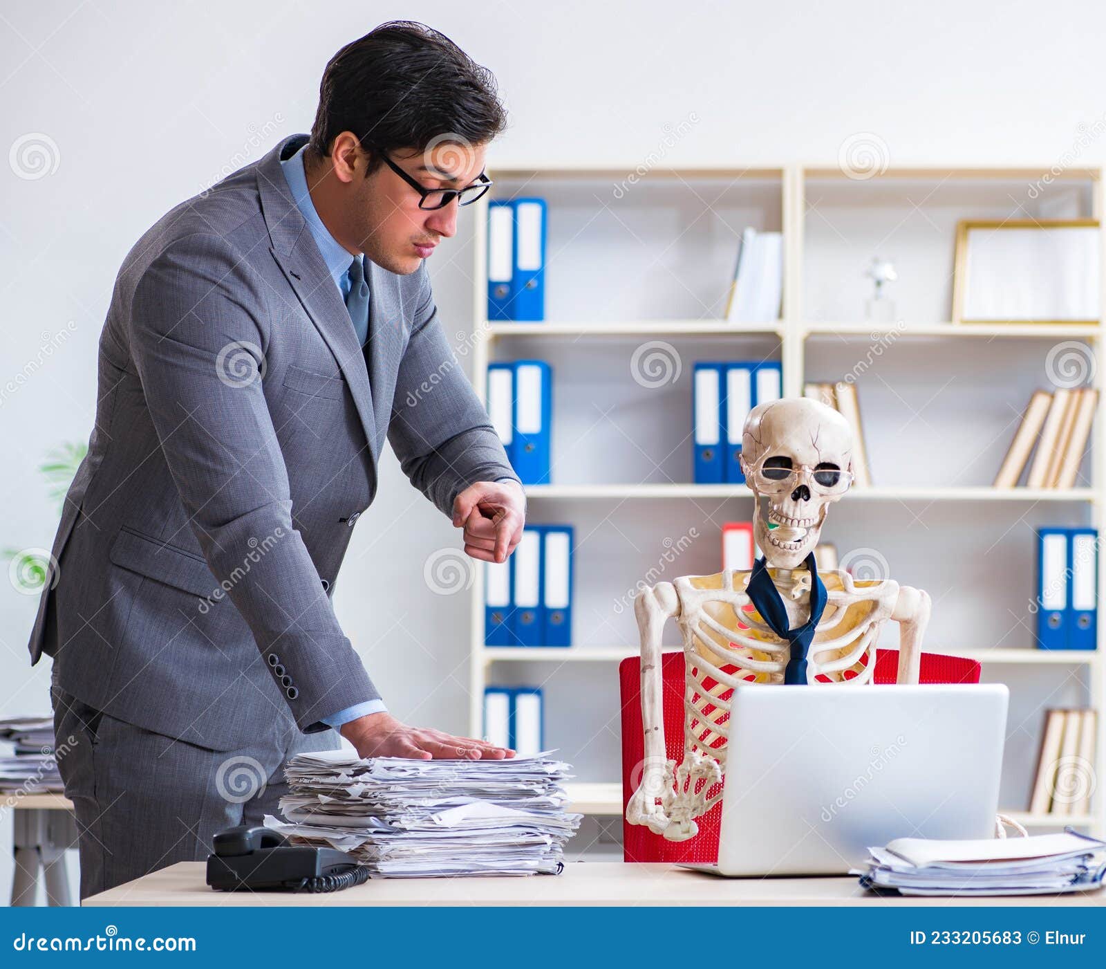 Angry Boss Yelling at His Skeleton Employee Stock Image - Image of ... Angry Boss Yelling at His Skeleton Employee Stock Image - Image of ...