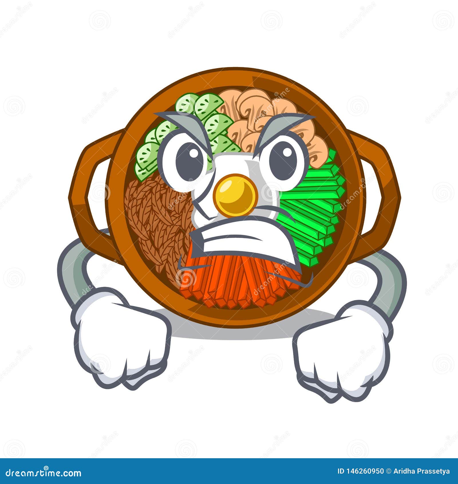 Angry Bowl of Bibimbap in Cartoon Shape Stock Vector - Illustration of ...