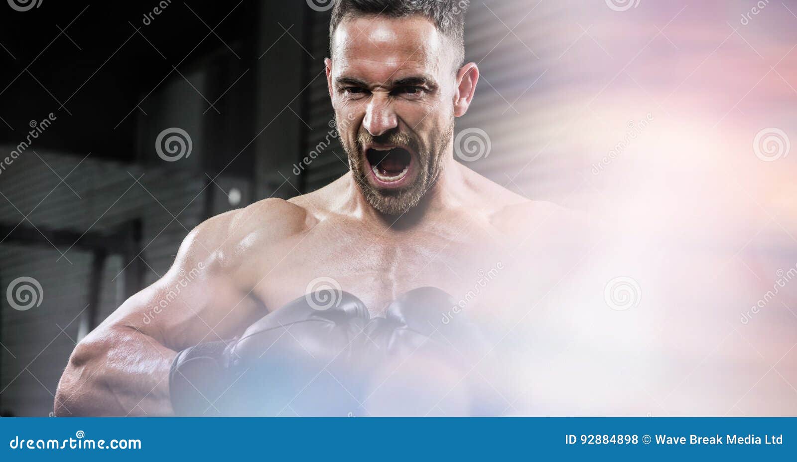 Angry Boxer Screaming at Gym Stock Photo - Image of exercise, gloves ...