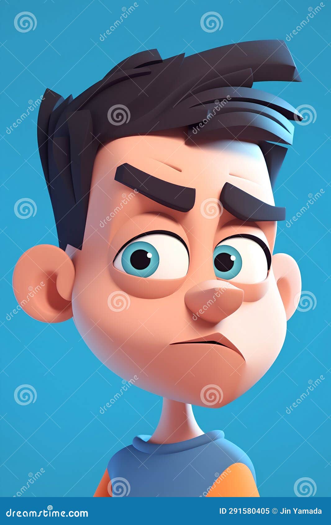 Angry Boy on Blue Background. 3d Illustration. Cartoon Character Stock ...