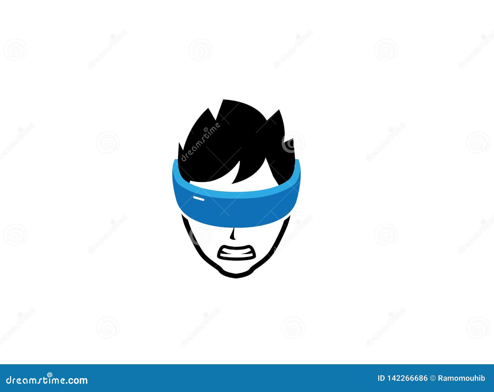 Angry Boy with Eyes Covered in Blue Ribbon Logo Stock Illustration ...