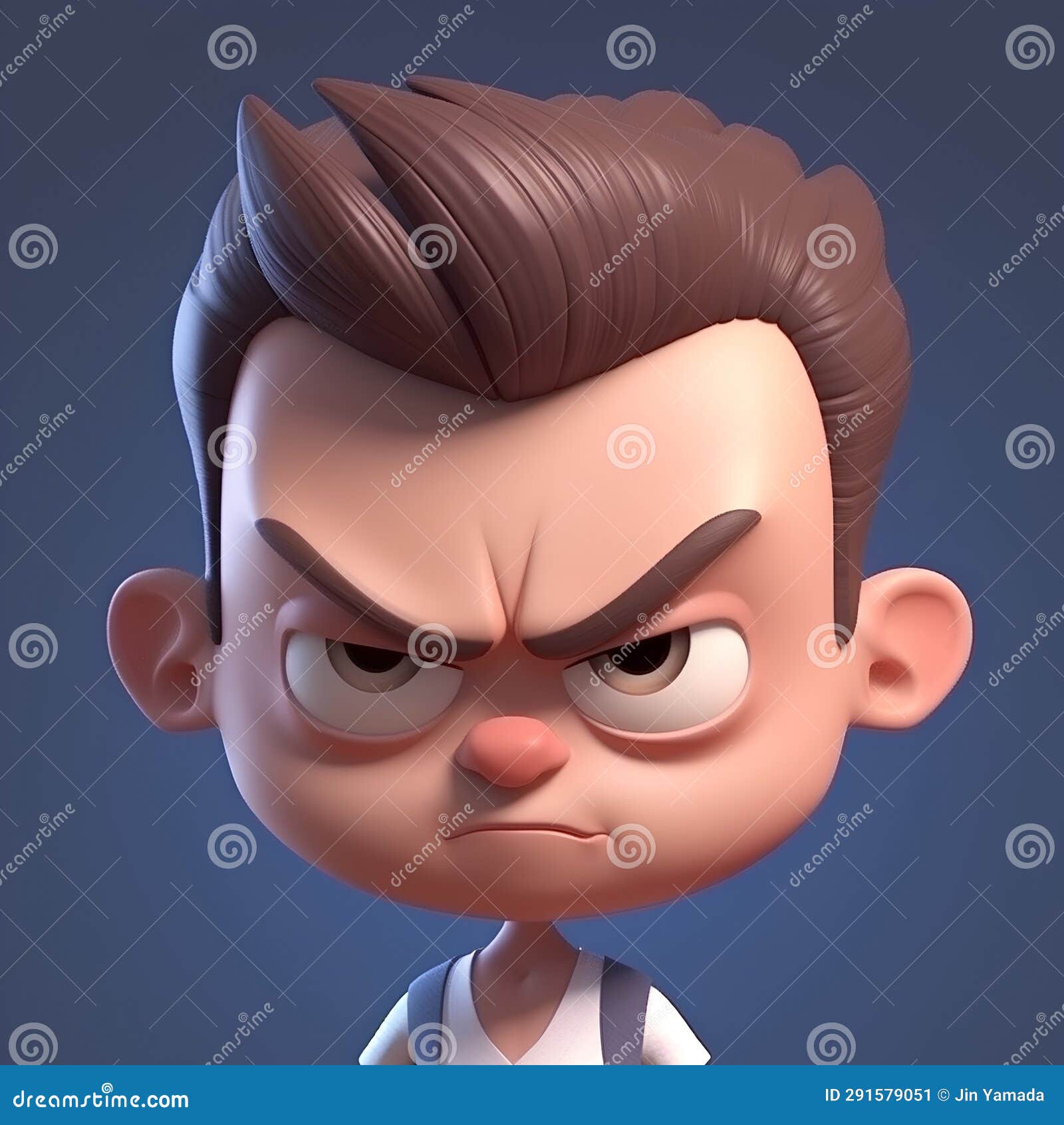 Angry Boy with Facial Expression Isolated on Blue Background, 3d Render ...